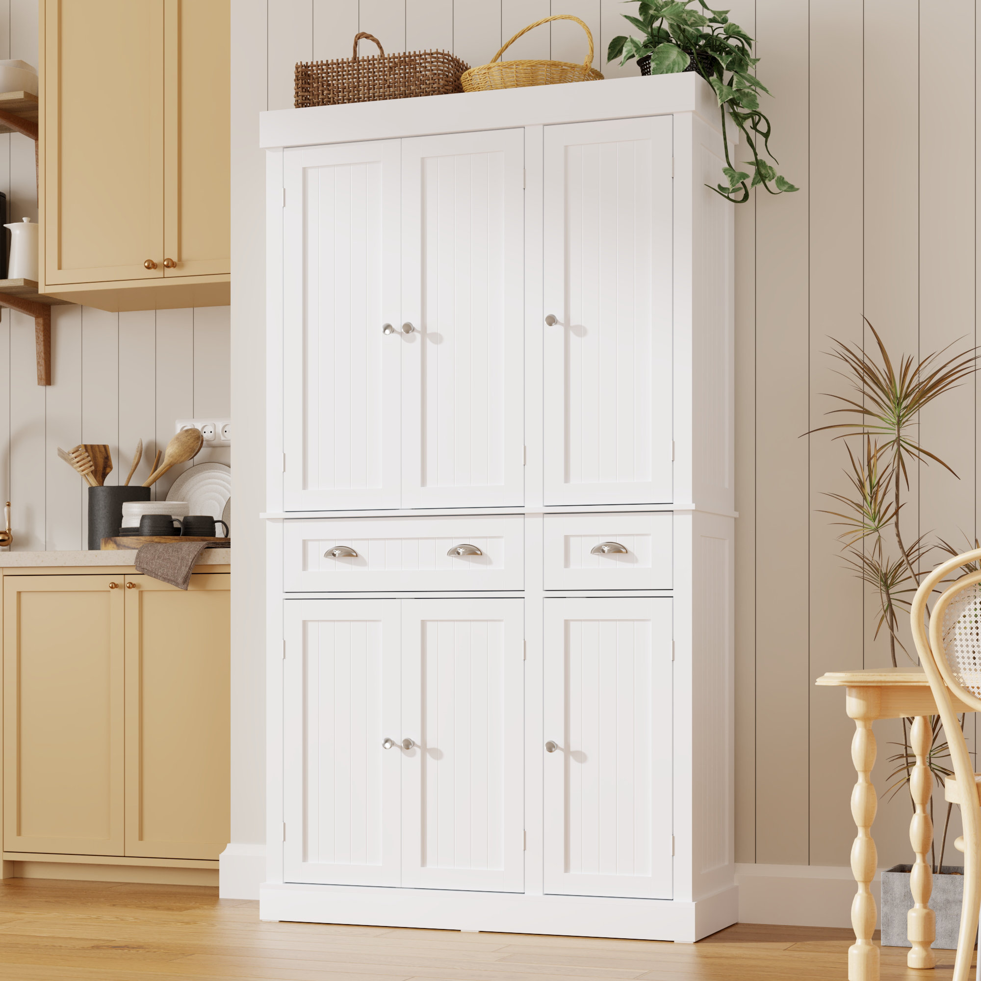 Lark Manor™ Kitchen Pantry with 6 Door and 2 Drawers, 71" Tall Cabinet ...
