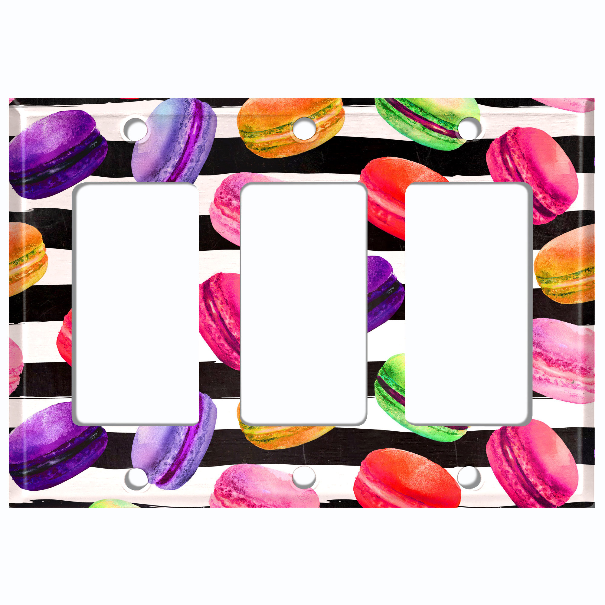 WorldAcc Colorful Macaron Treat Stripes 3-Gang Rocker Wall Plate | Wayfair