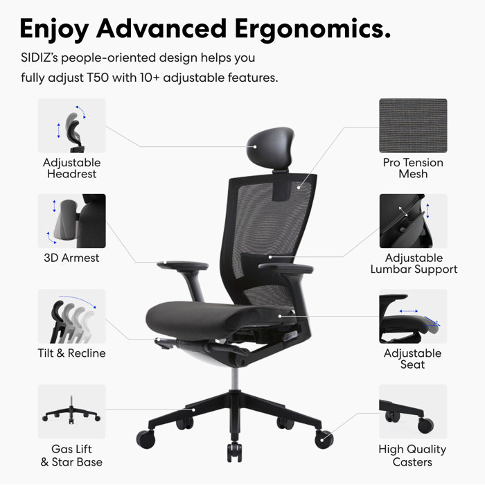 SIDIZ T50 Ergonomic Office Chair : High Performance Home Office Chair ...