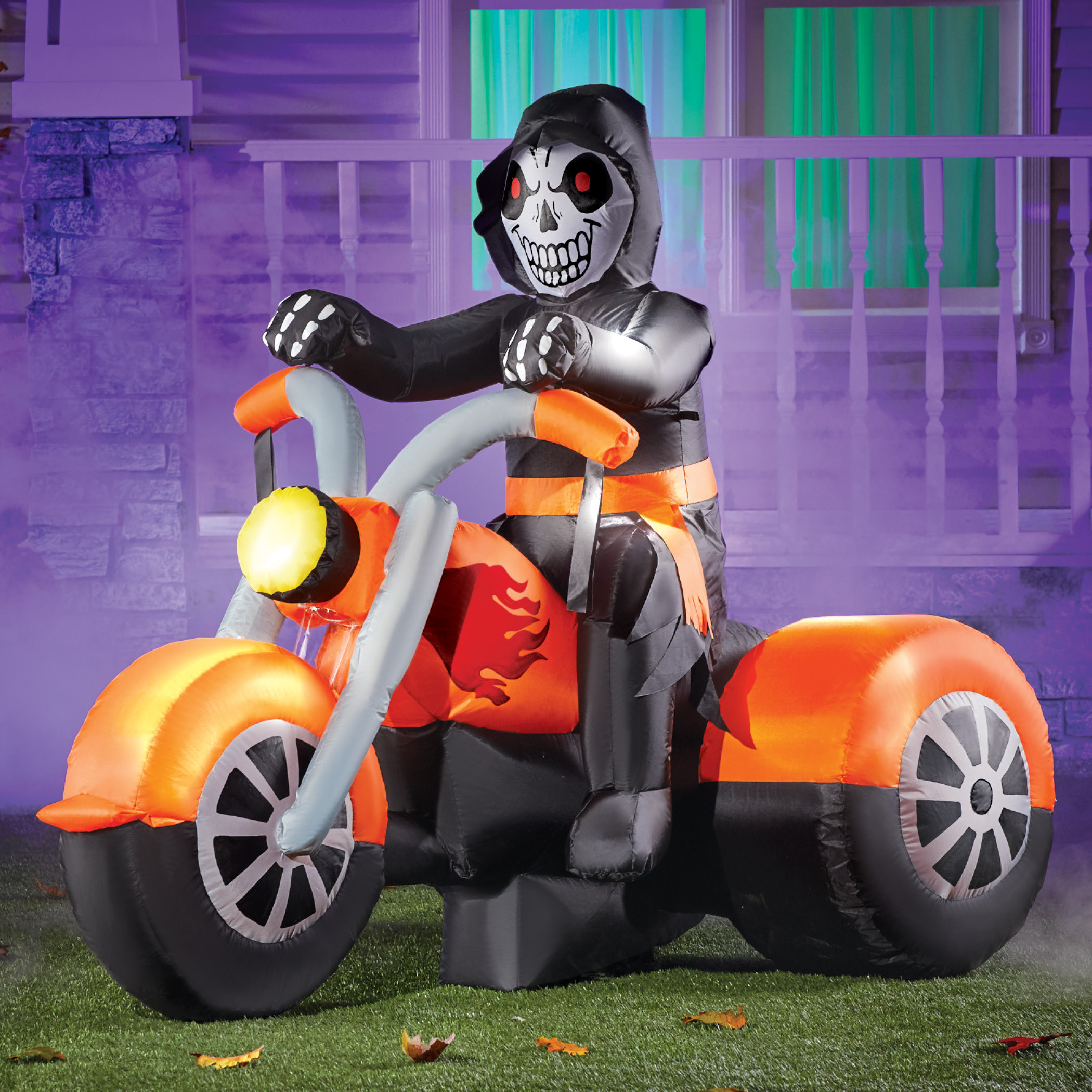 The Holiday Aisle® Biker Skeleton Yard Decoration Inflatable & Reviews ...