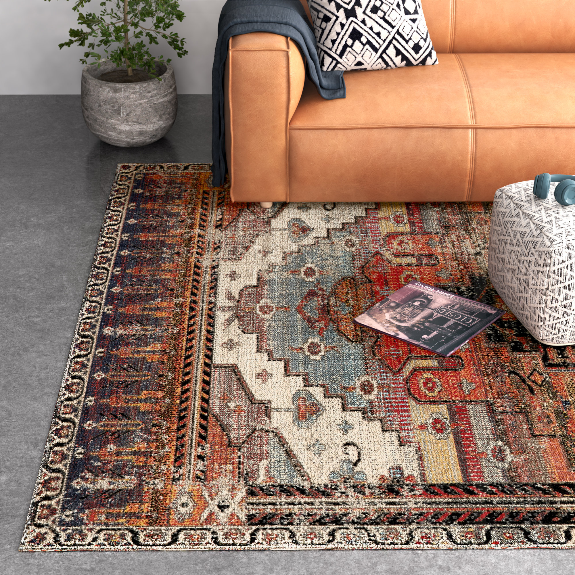 Steelside™ Haden Oriental Orange Indoor / Outdoor Area Rug & Reviews ...