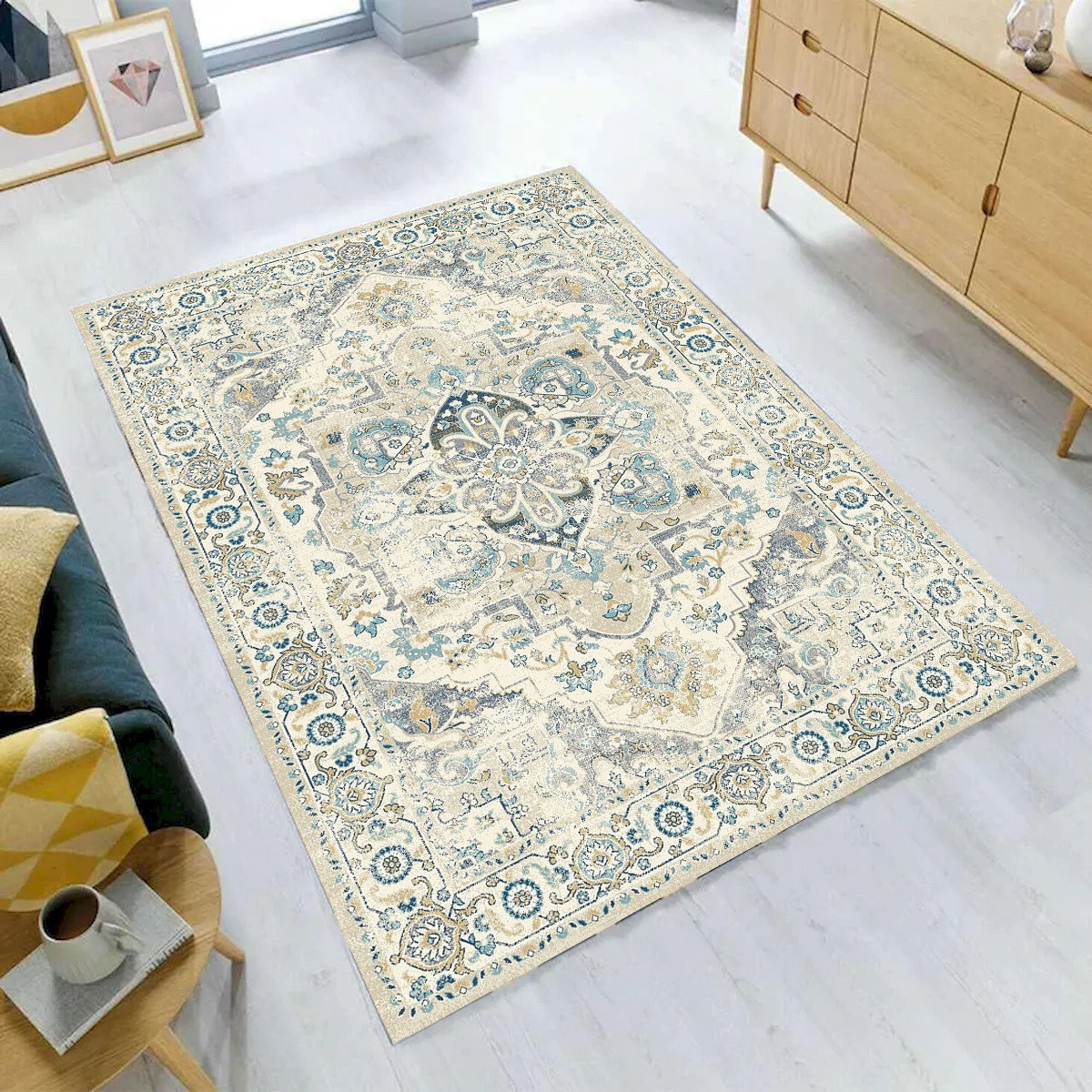 Bungalow Rose Heirloom Blue And Cream Patterned Rug - Wayfair Canada