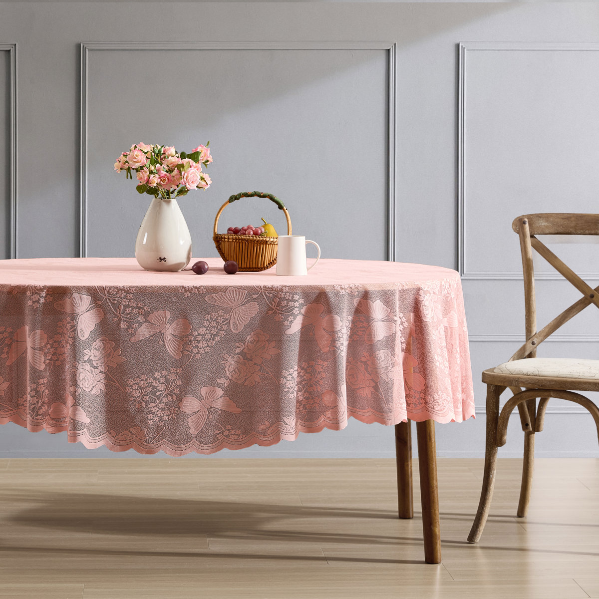 August Grove® Dearia Floral Lace Fabric Tablecloth, Lace Fabric Table ...