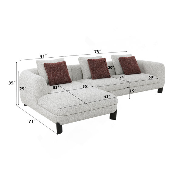 Hokku Designs Mardi BeigeSectional Sofa W/3 Pillows | Wayfair