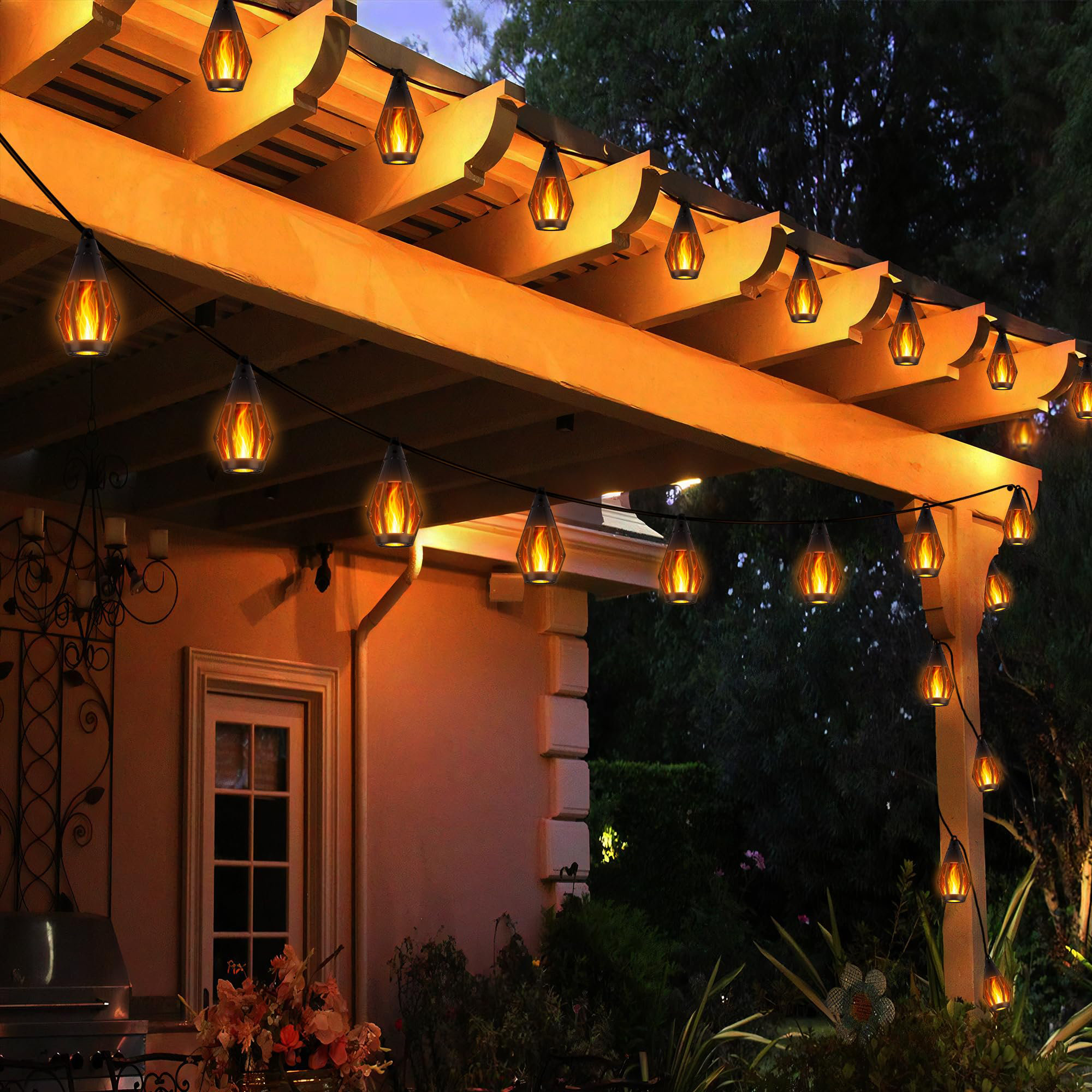 The Holiday Aisle® Solar Flame String Lights - 48Ft 15 LED Lights ...