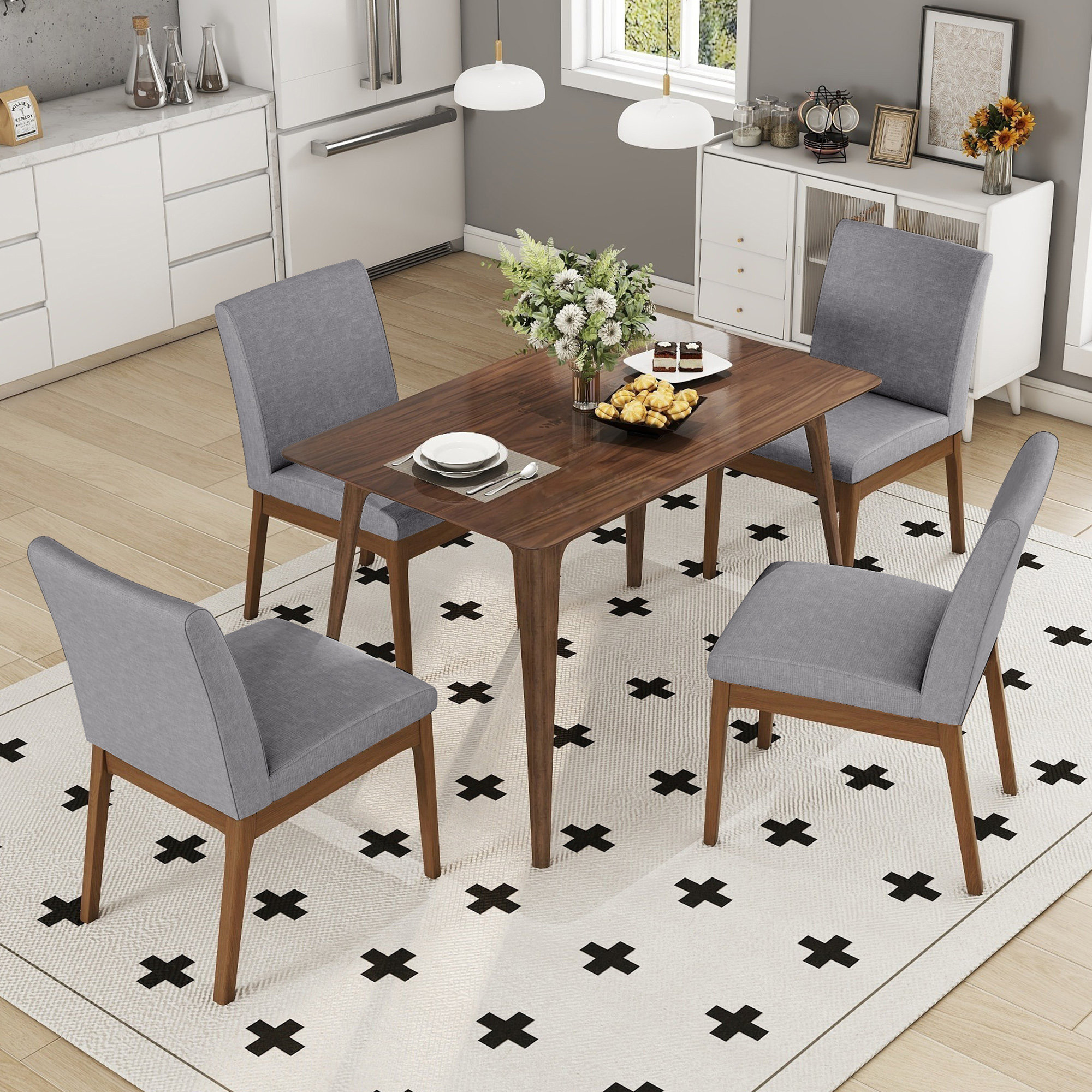 George Oliver 5-Piece Dining Table Set with One Solid Wood Frame Table ...