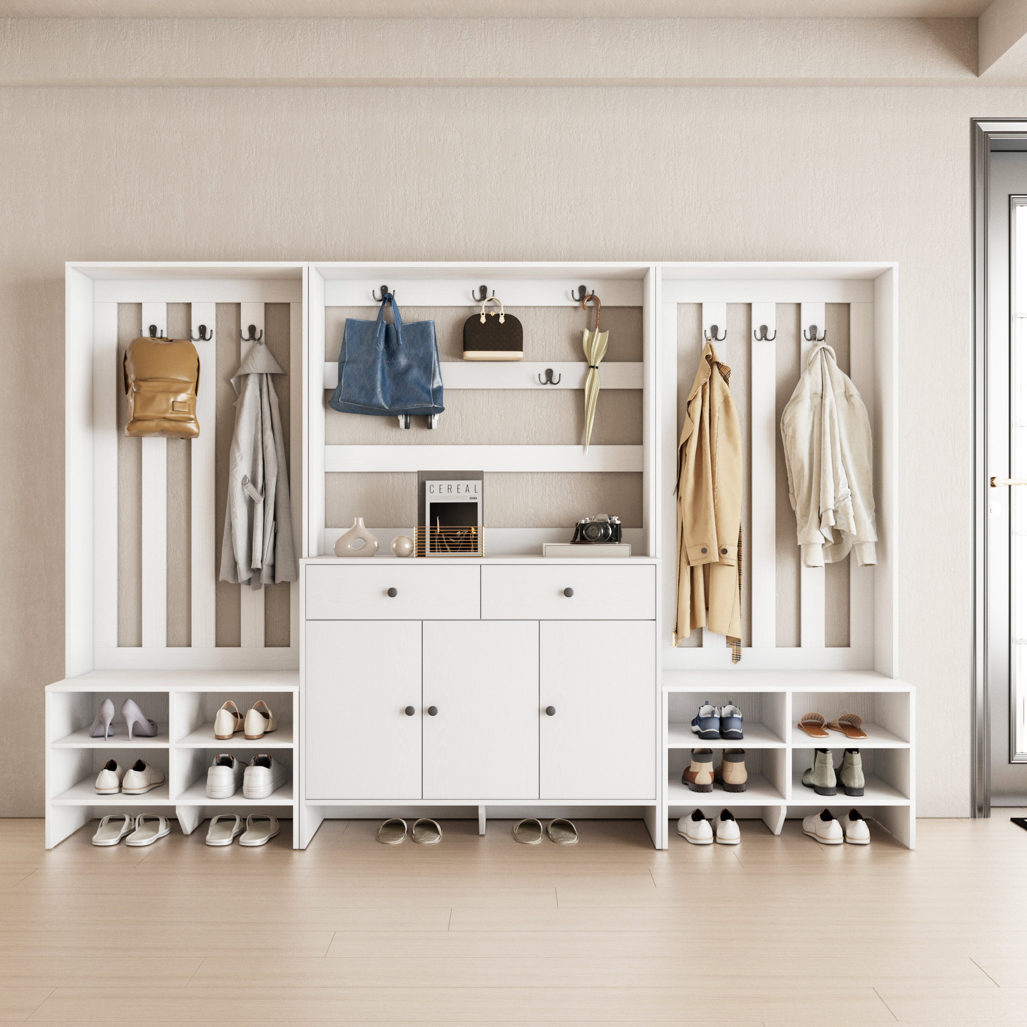 Hokku Designs 30 Pair Shoe Cabinet With Drawers, Entryway Shoe Storage ...