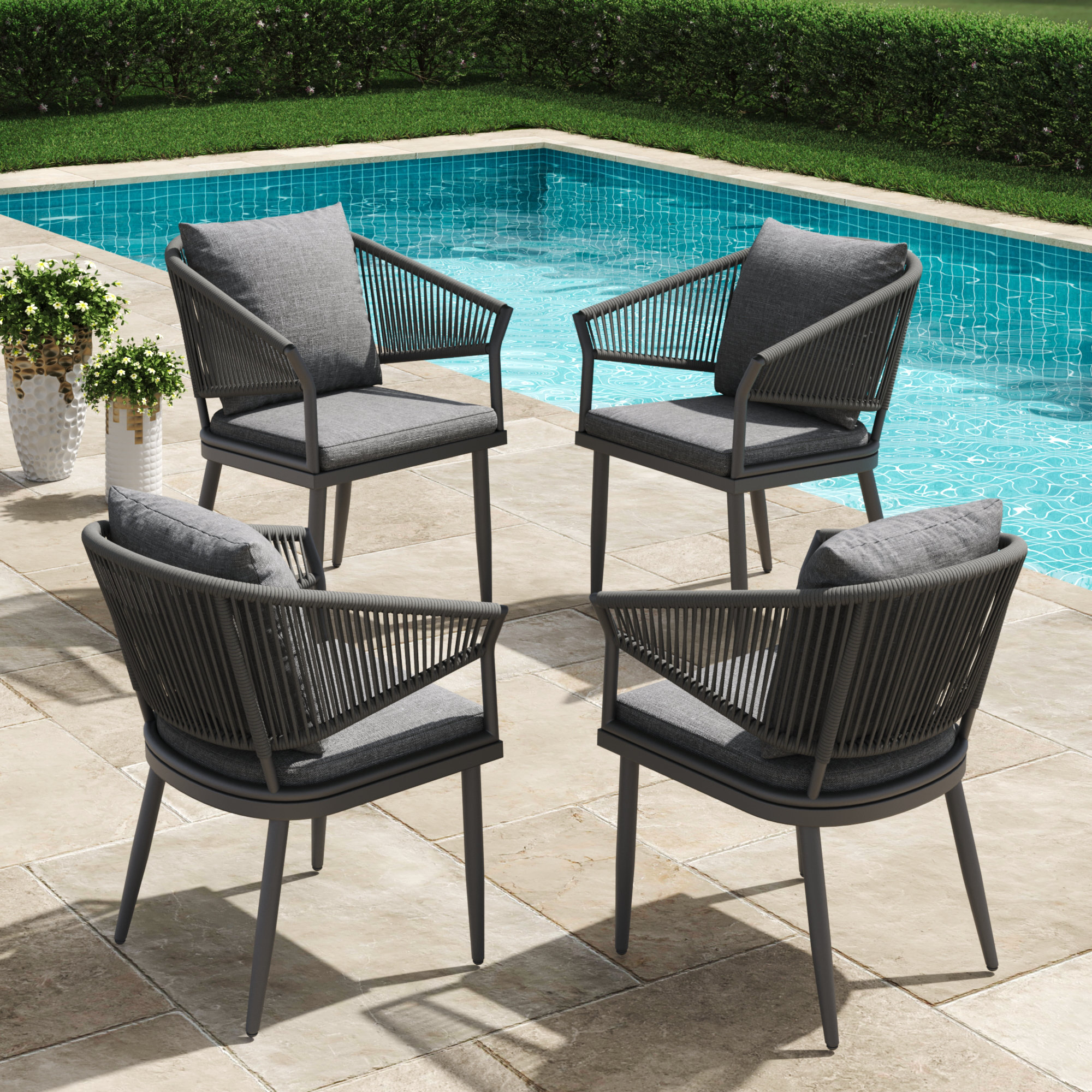 Corrigan Studio® Outdoor Dining Chair Of 4, Woven Wicker Dining ...