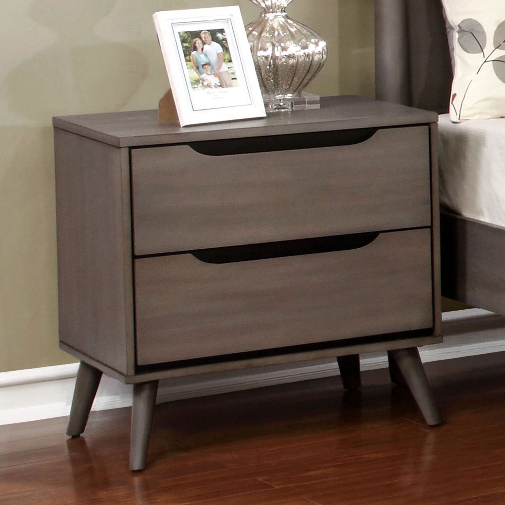 George Oliver Mid-Century Modern 1Pc Nightstand Bedroom Furniture Solid Wood Round Tapered Legs ...