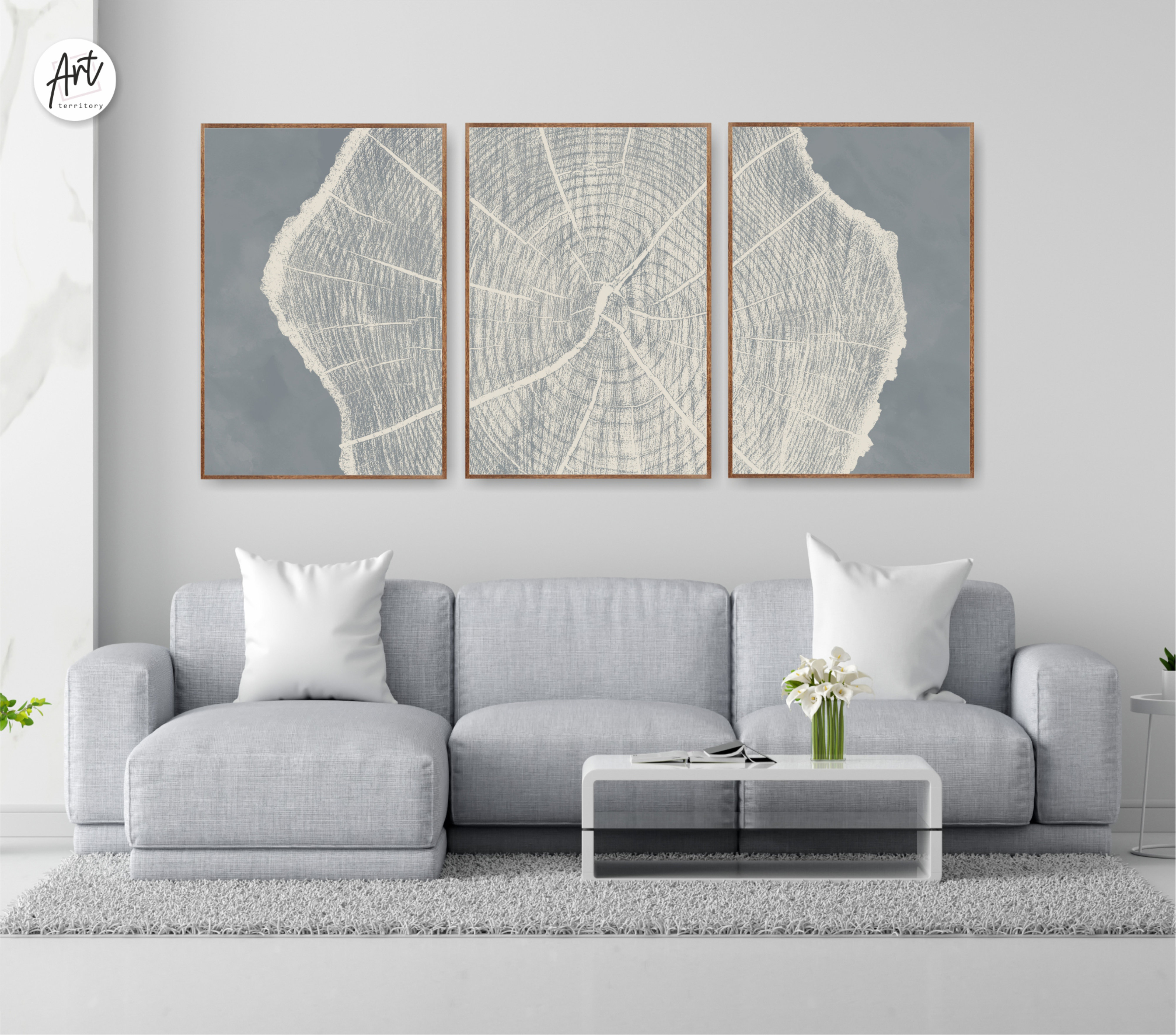 ART TERRITORY Large Tree Ring Prints, Lake House Wall Art, Woodblock ...