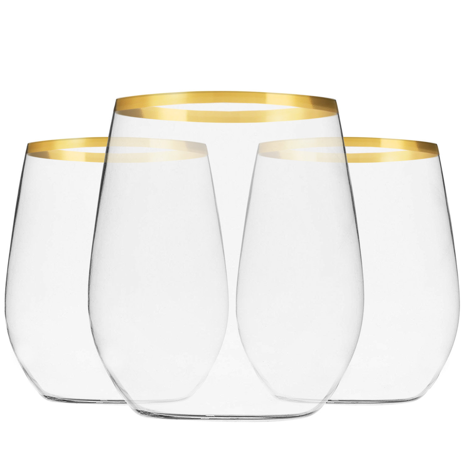 Seseno Gold Rimmed Disposable Plastic Stemless Wine Glass for 24 Guests ...