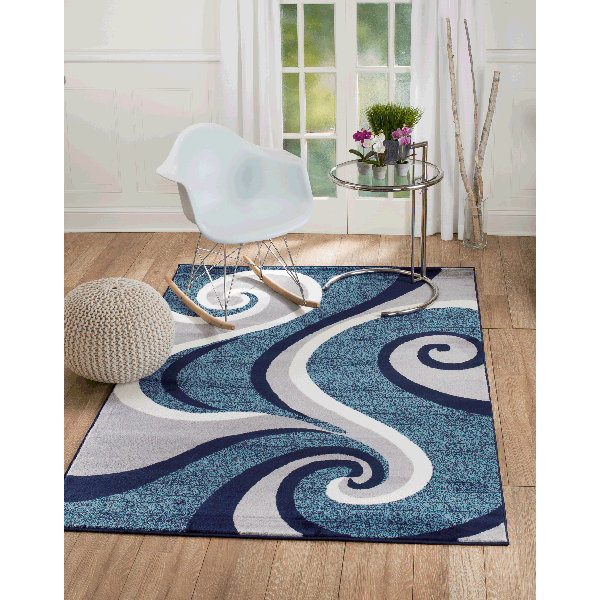Orren Ellis Aquetzalli Abstract Blue/Gray/White Area Rug & Reviews ...