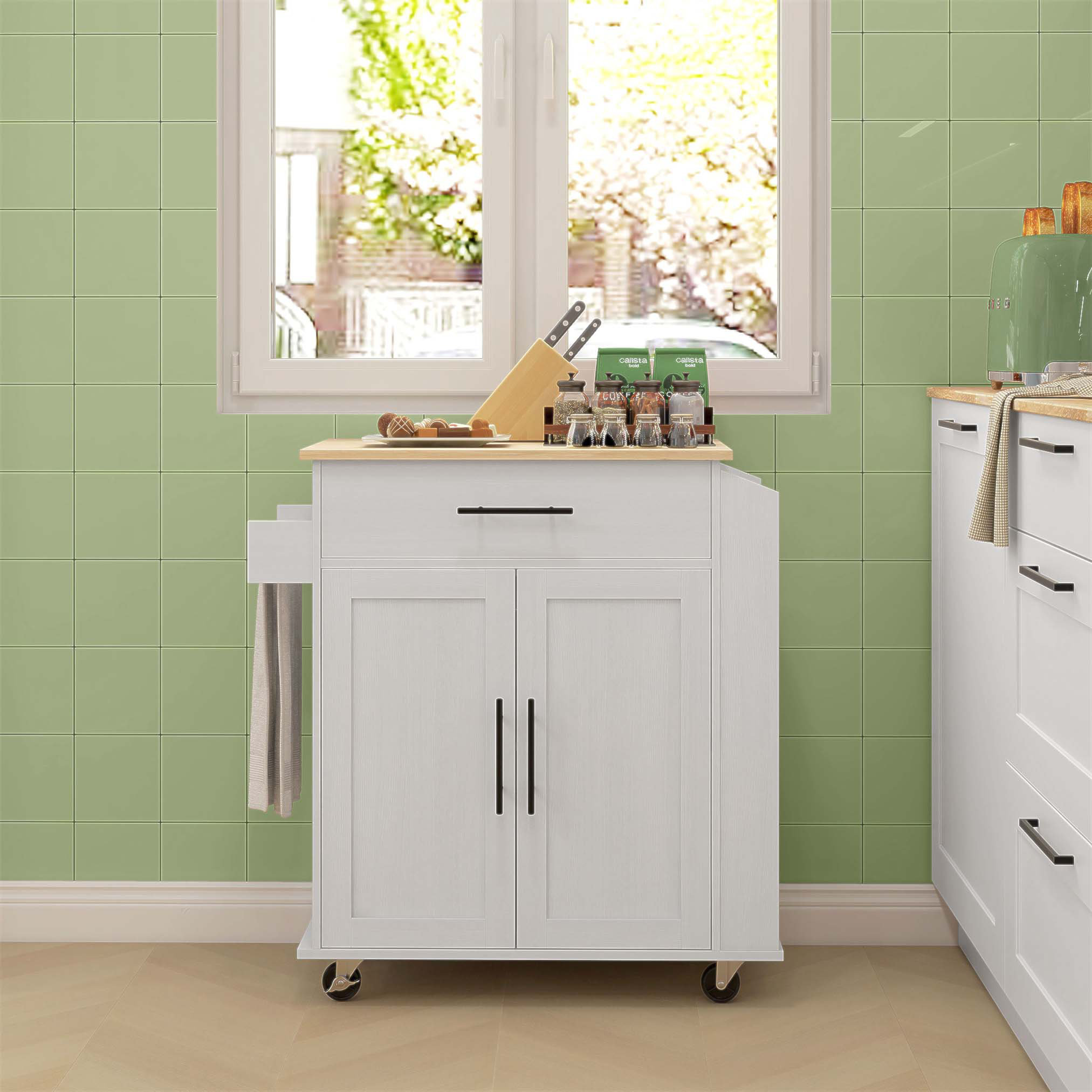 Ebern Designs Versatile Kitchen Island with Storage, Rolling Cart with ...