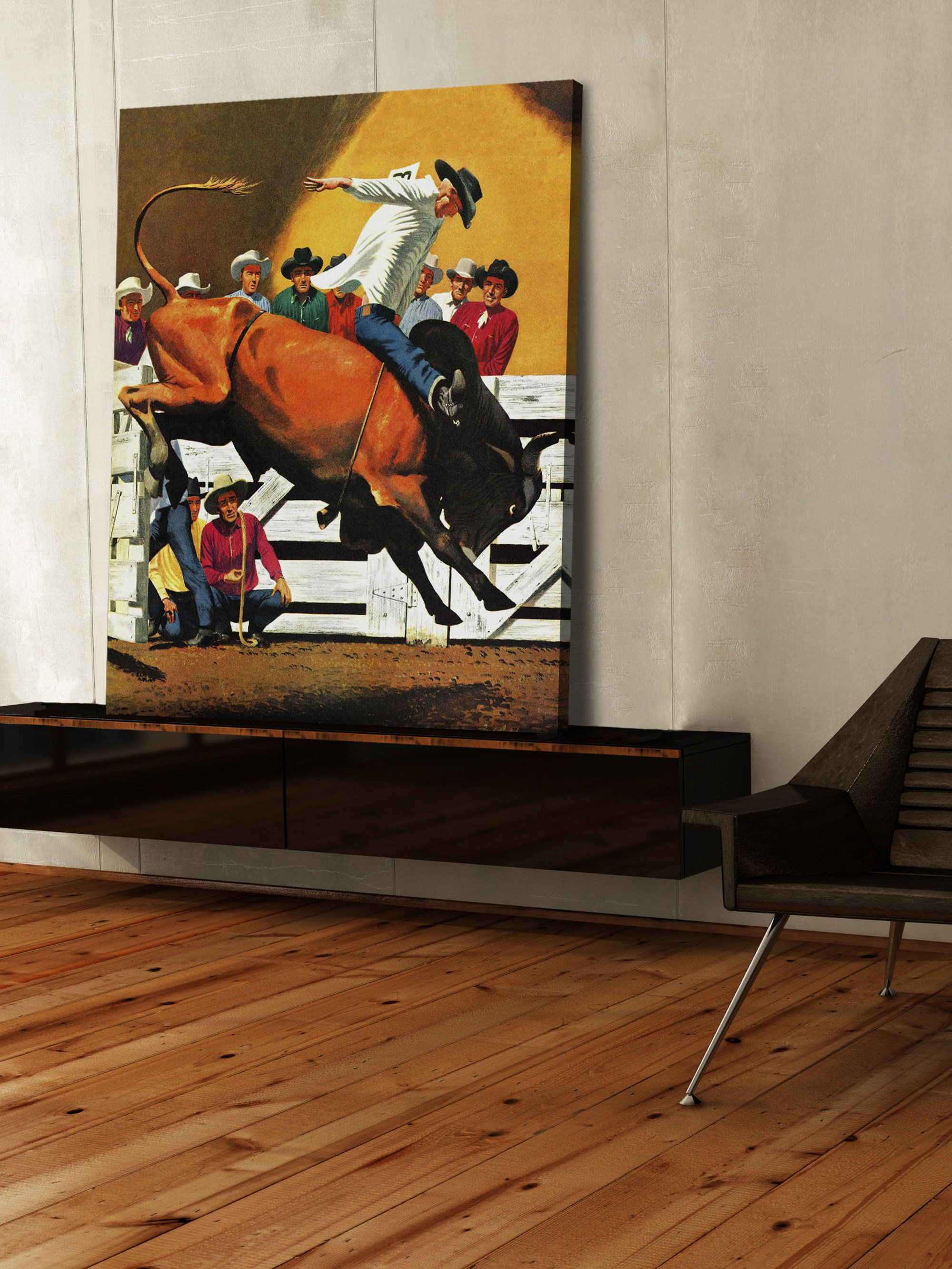 Marmont Hill Bull Riding by Fred Ludekens Print on Wrapped Canvas | Wayfair