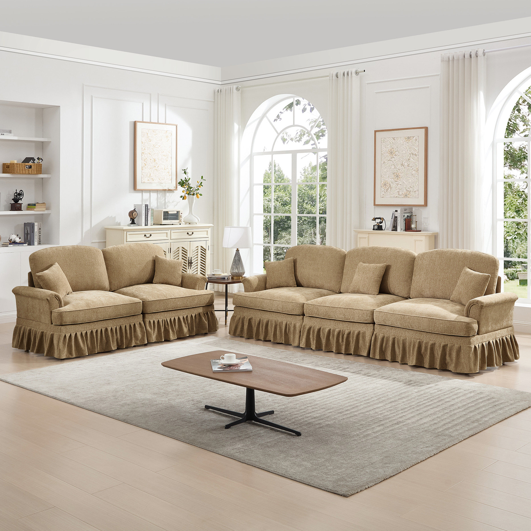 Canora Grey Coffee 2 Piece Modular Couch With Flared Arms And Spindle ...