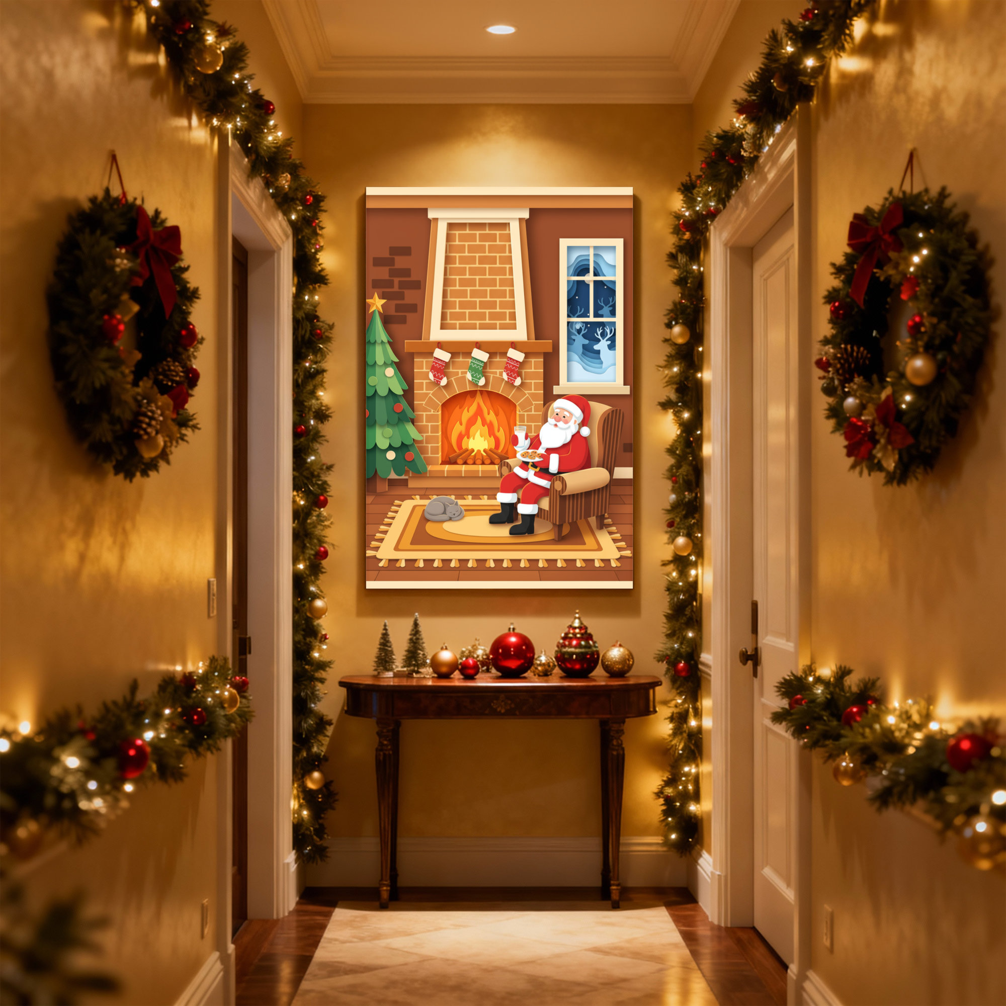 Charlton Home Christmas Santa Claus Fireplace Christmas Tree Stool ...