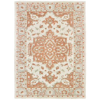 Bungalow Rose Oriental Handmade Tufted Wool/Cotton Orange/Gray Area Rug ...