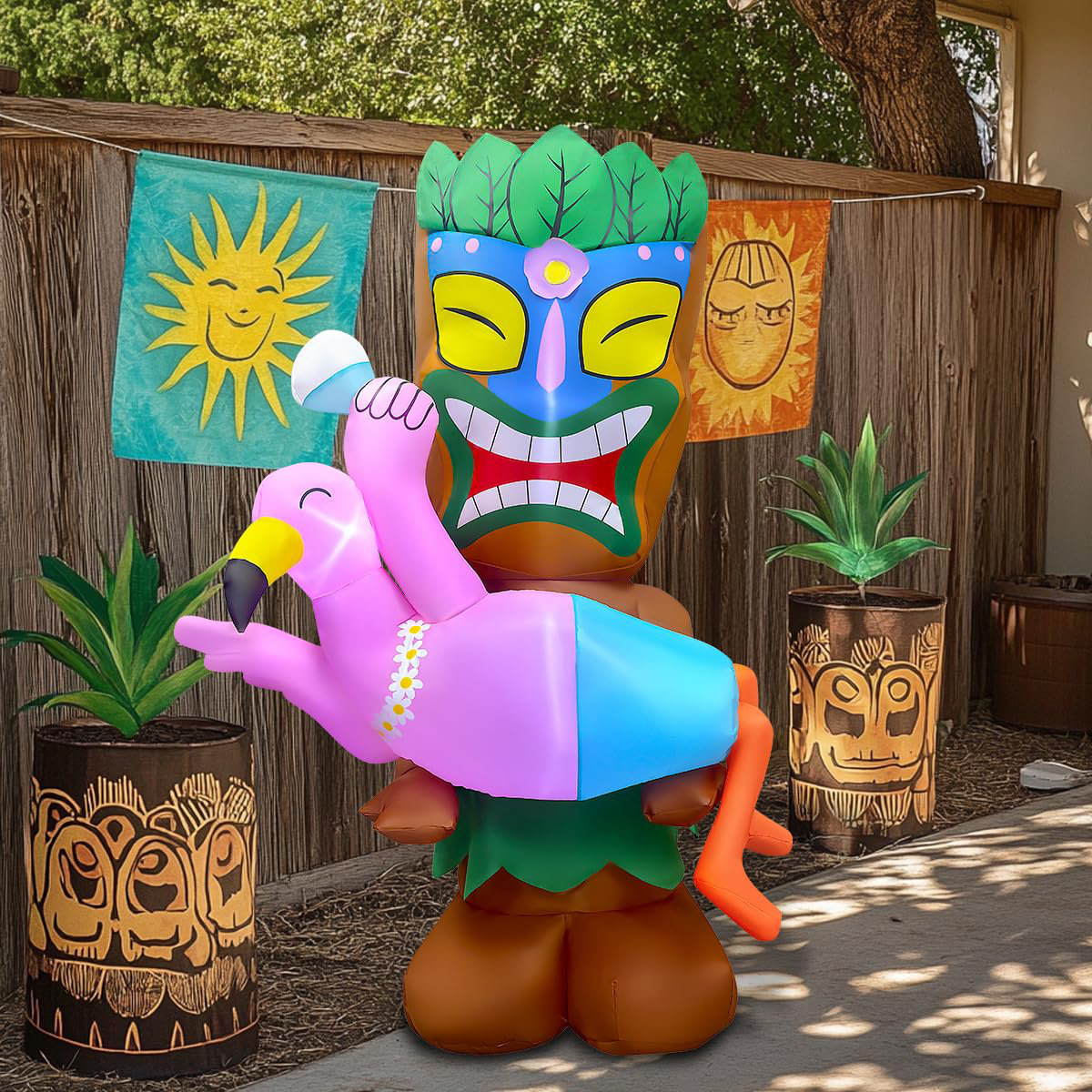The Holiday Aisle® 5FT Inflatables Tiki Flamingo Decorations Built-In ...