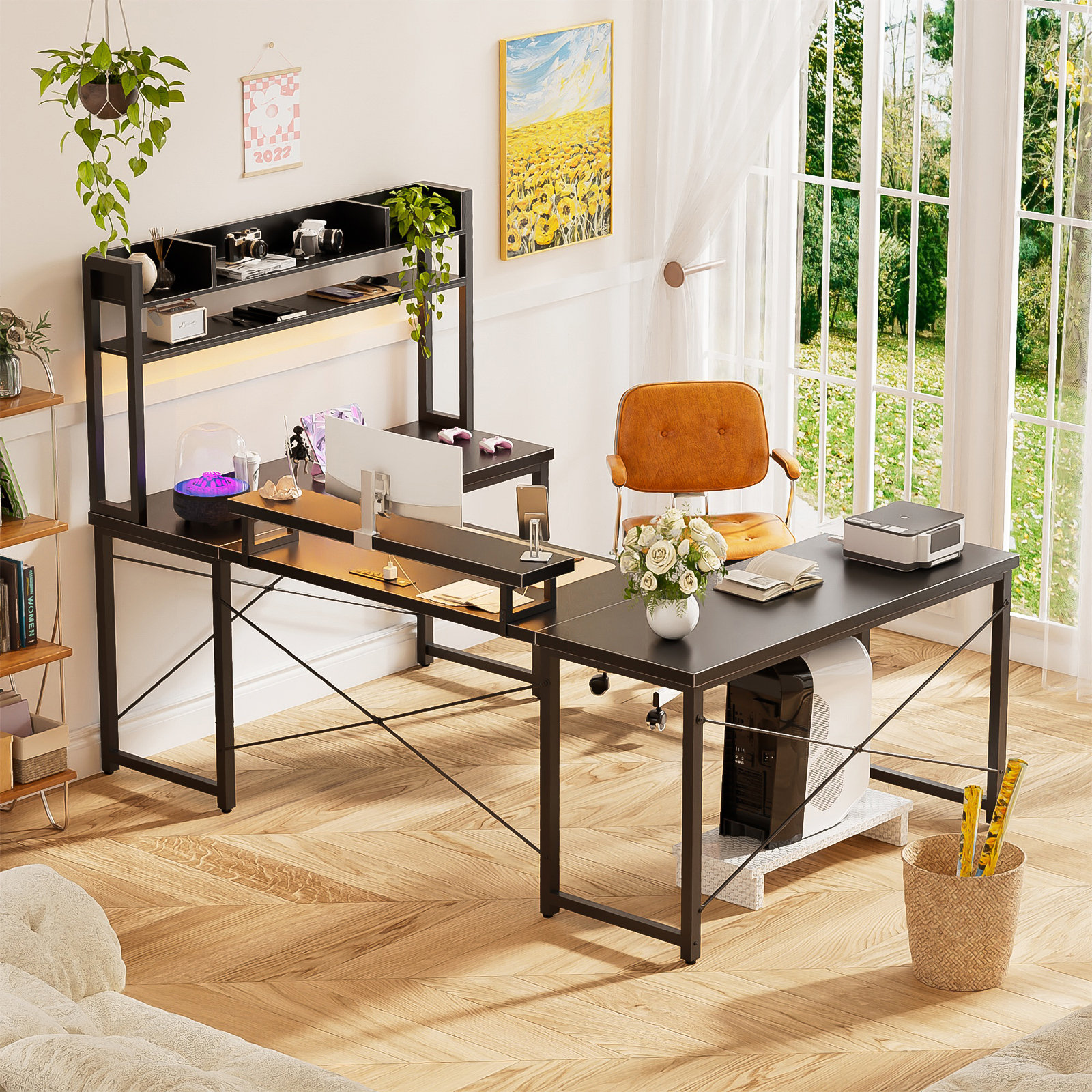 Wrought Studio™ Kanisha 74.48'' W U-Shaped Computer Desk with Hutch ...