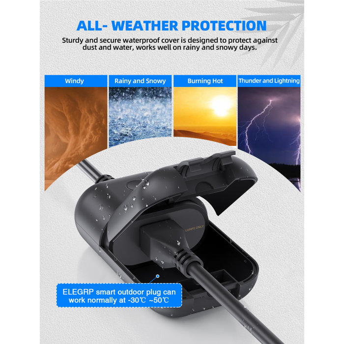 ELEGRP Smart Outdoor Dimmer Plug, Dimmer For Outdoor String Lights ...