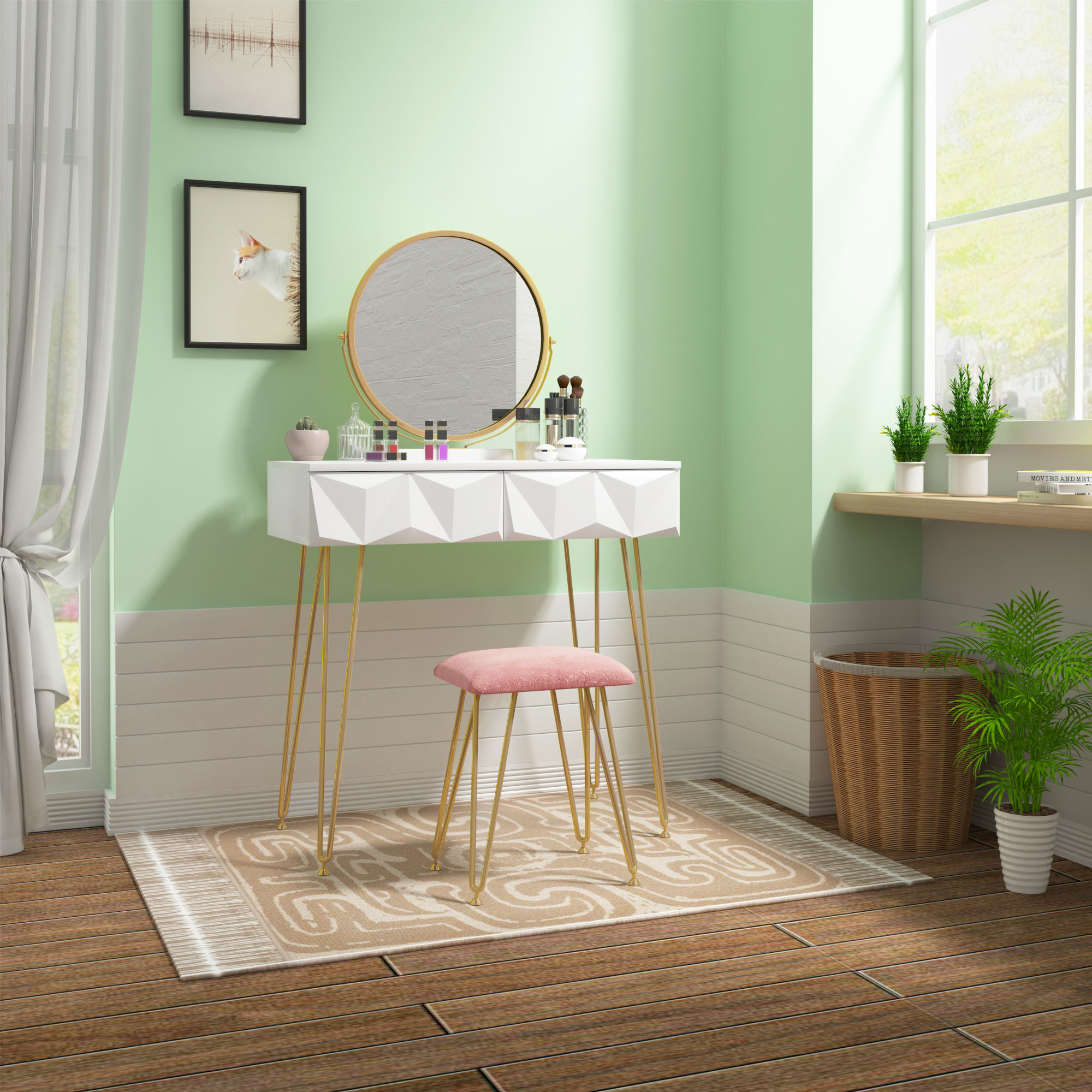 Hykkon Katia Dressing Table Set with Mirror & Reviews | Wayfair.ie