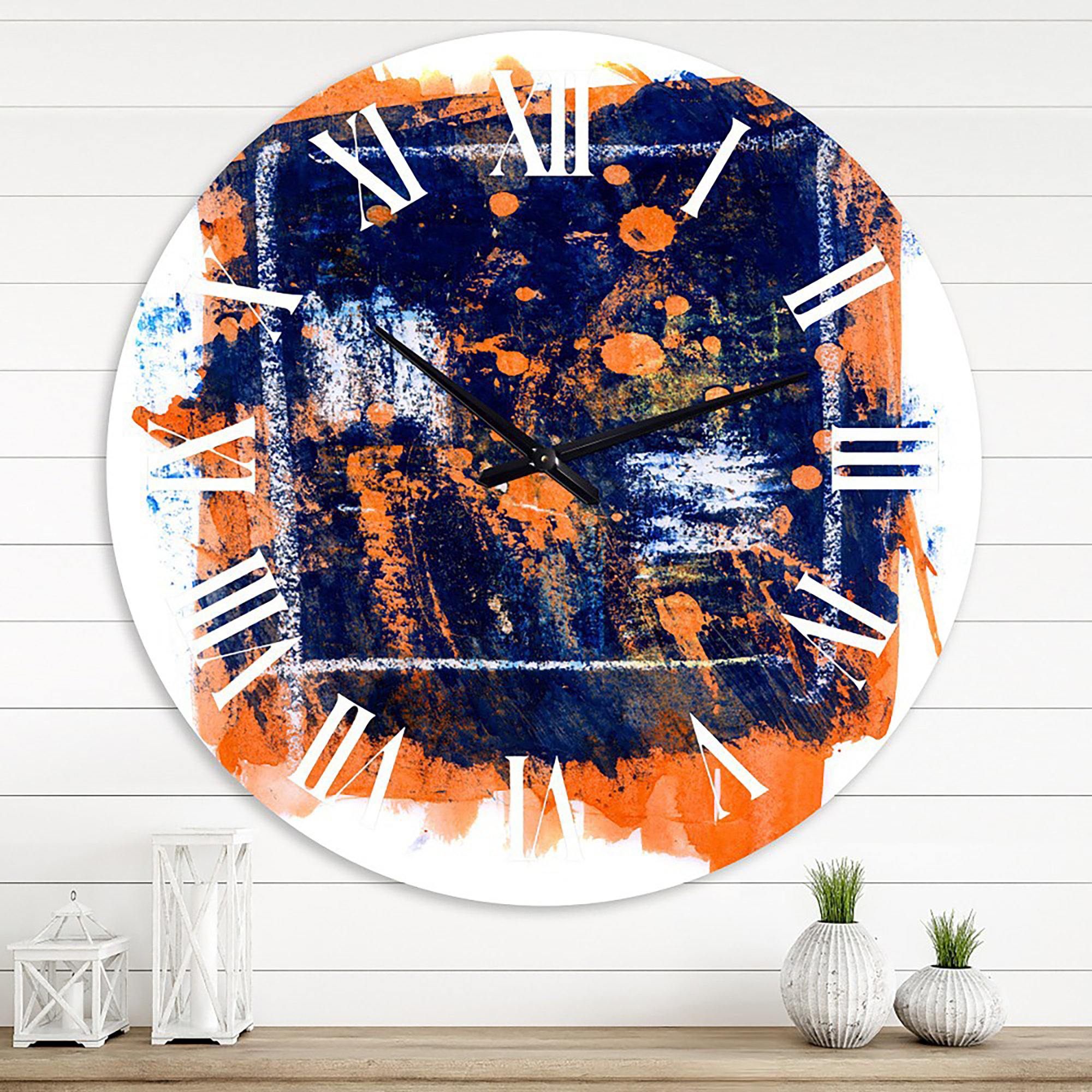 East Urban Home Orange and Navy Blue Abstract - Modern wall clock | Wayfair