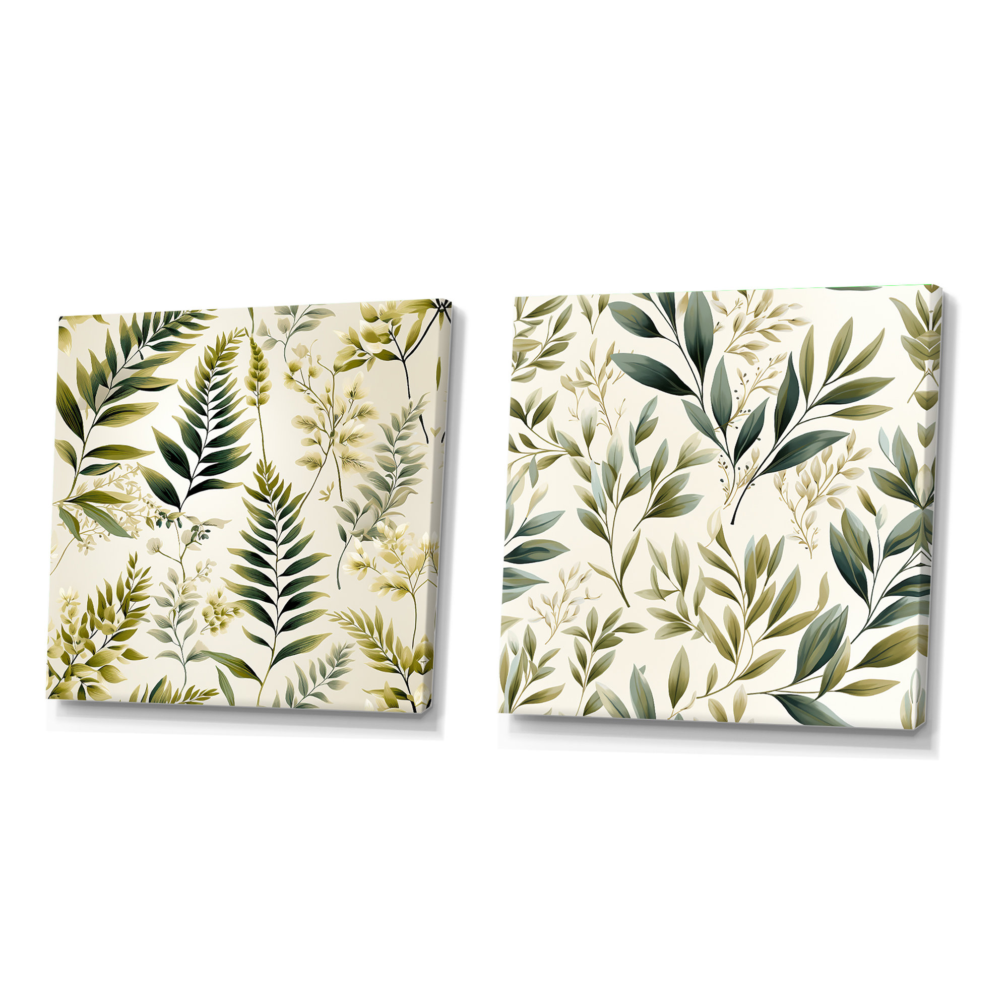 George Oliver Tranquil Ferns III - Floral Square Collage Set Of 2 | Wayfair