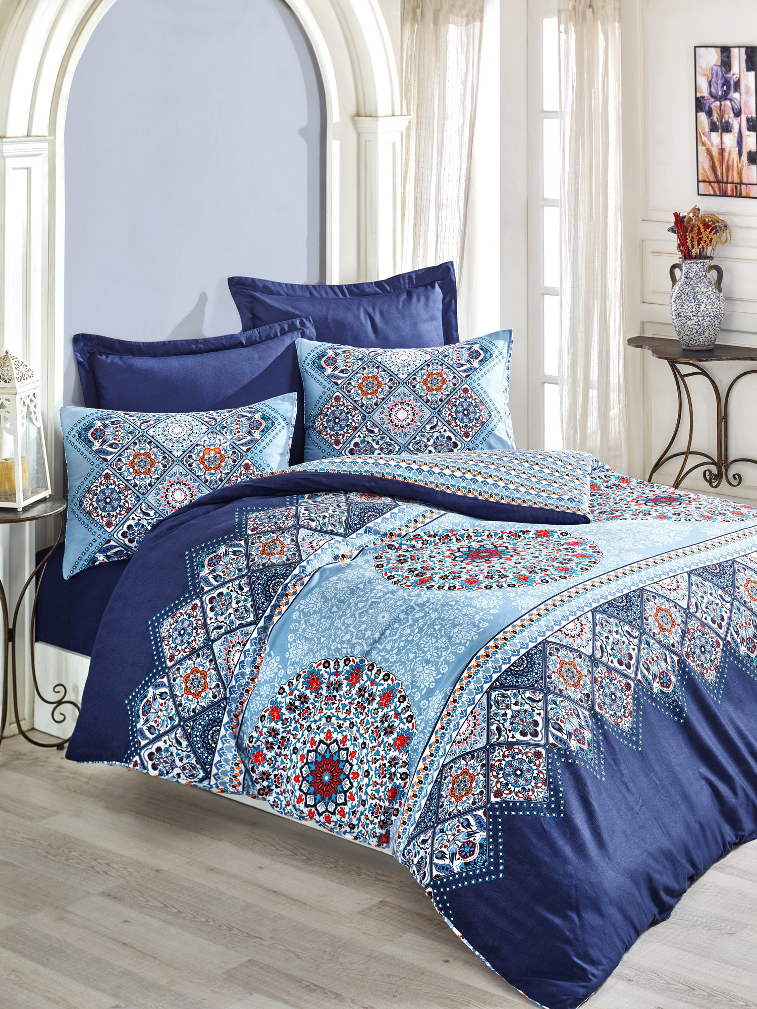 Asir Group INC Ozge Blue/Red 100% Cotton 3 Piece Duvet Cover Set | Wayfair