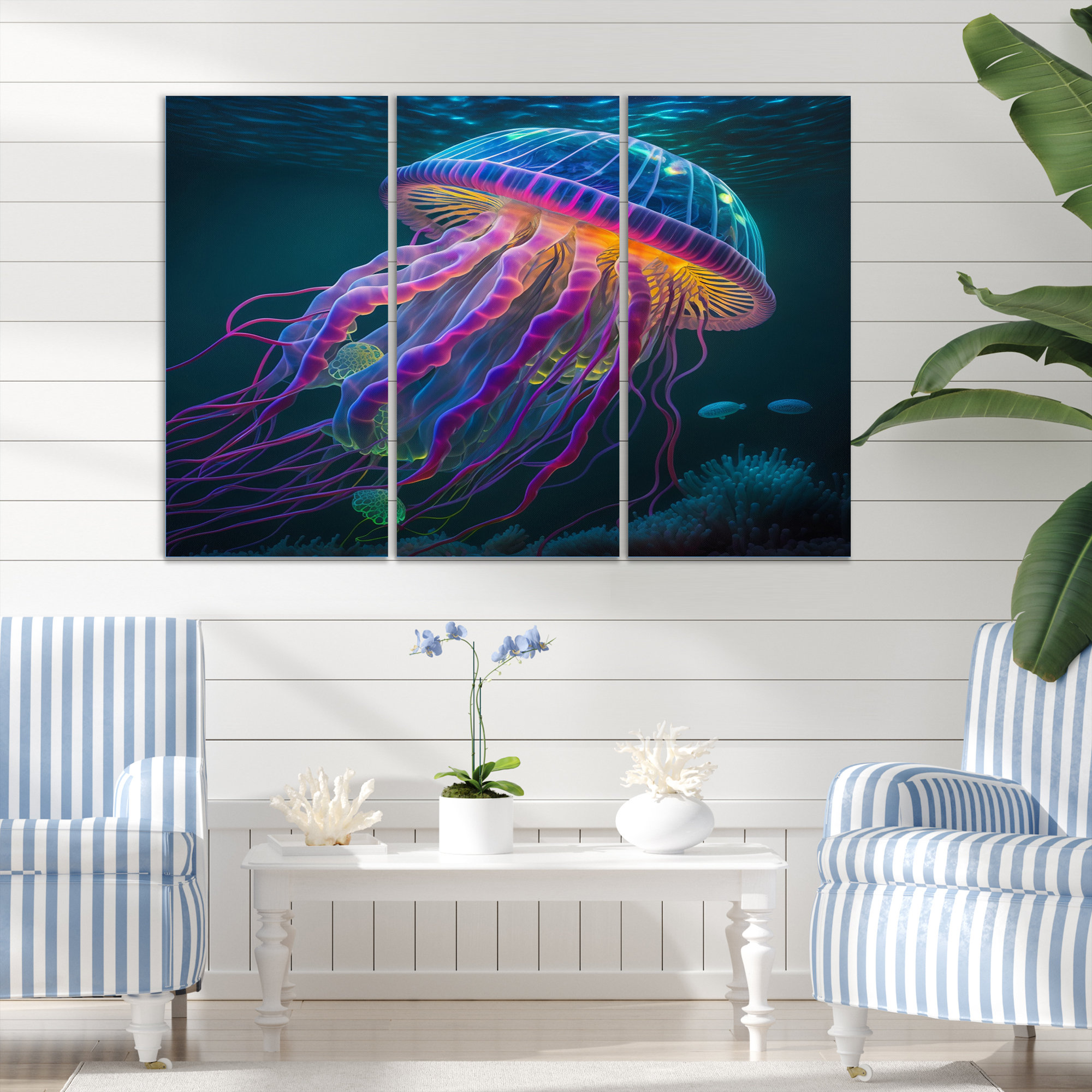 Design Art Radiant Colorful Deep Sea Jellyfish I - Jellyfish Wall Art ...