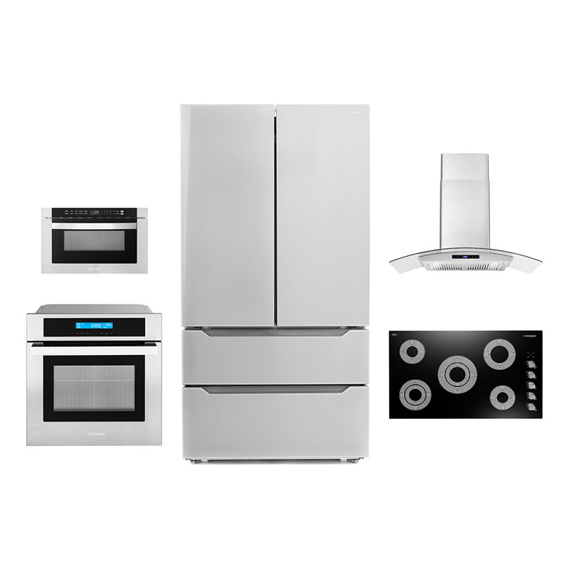 Cosmo 5 Piece Kitchen Appliance Package with French Door Refrigerator ...