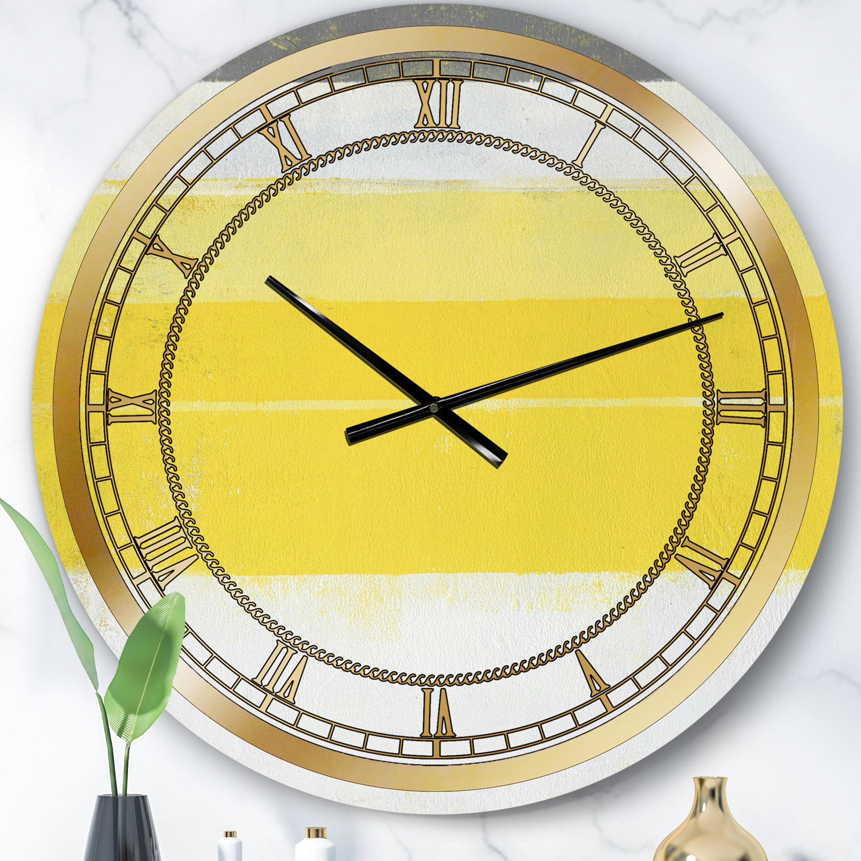 East Urban Home Gray and Yellow Blue Abstract III - Modern wall clock ...