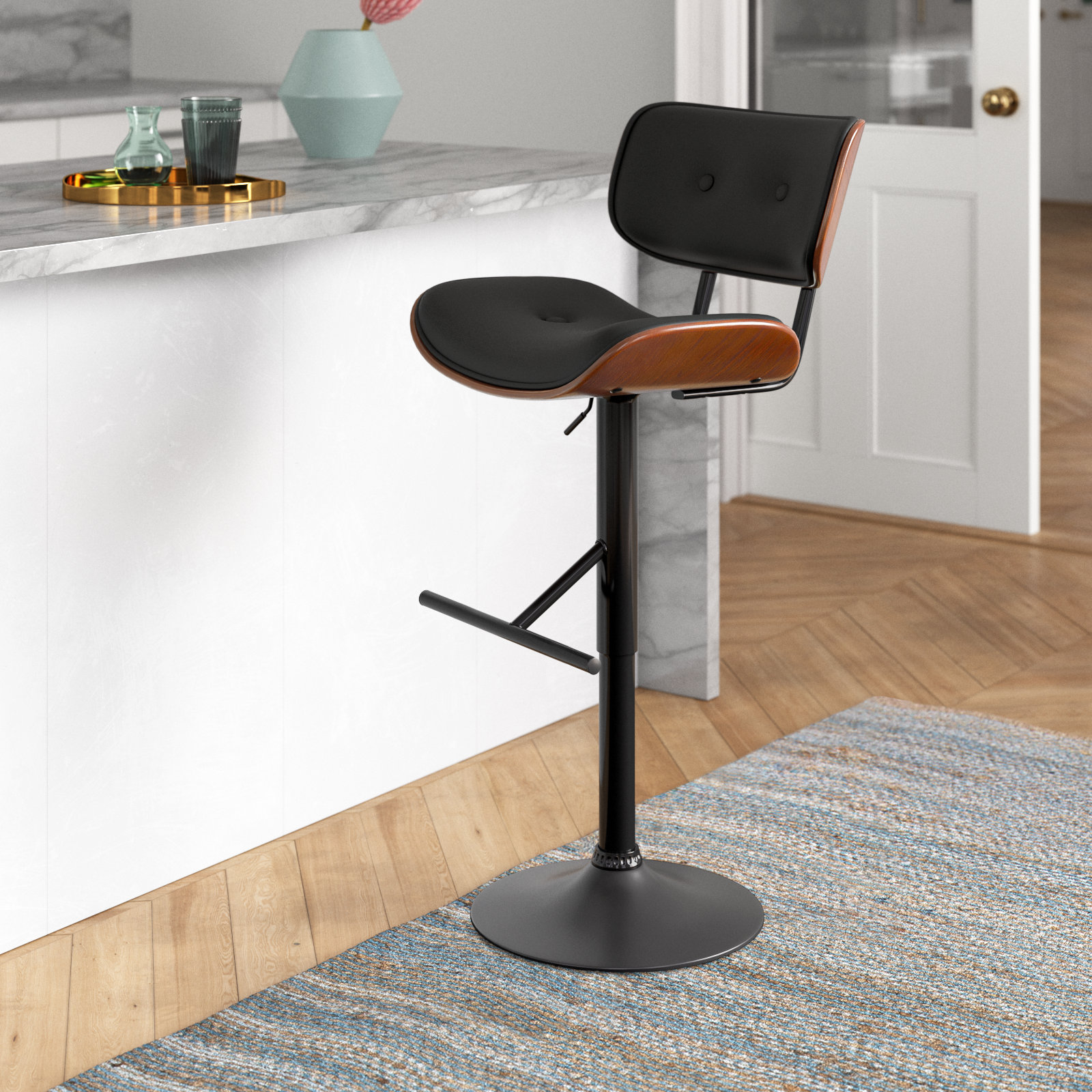 Mercury Row Pehrson Swivel Height Adjustable Faux Leather Mid-Century ...