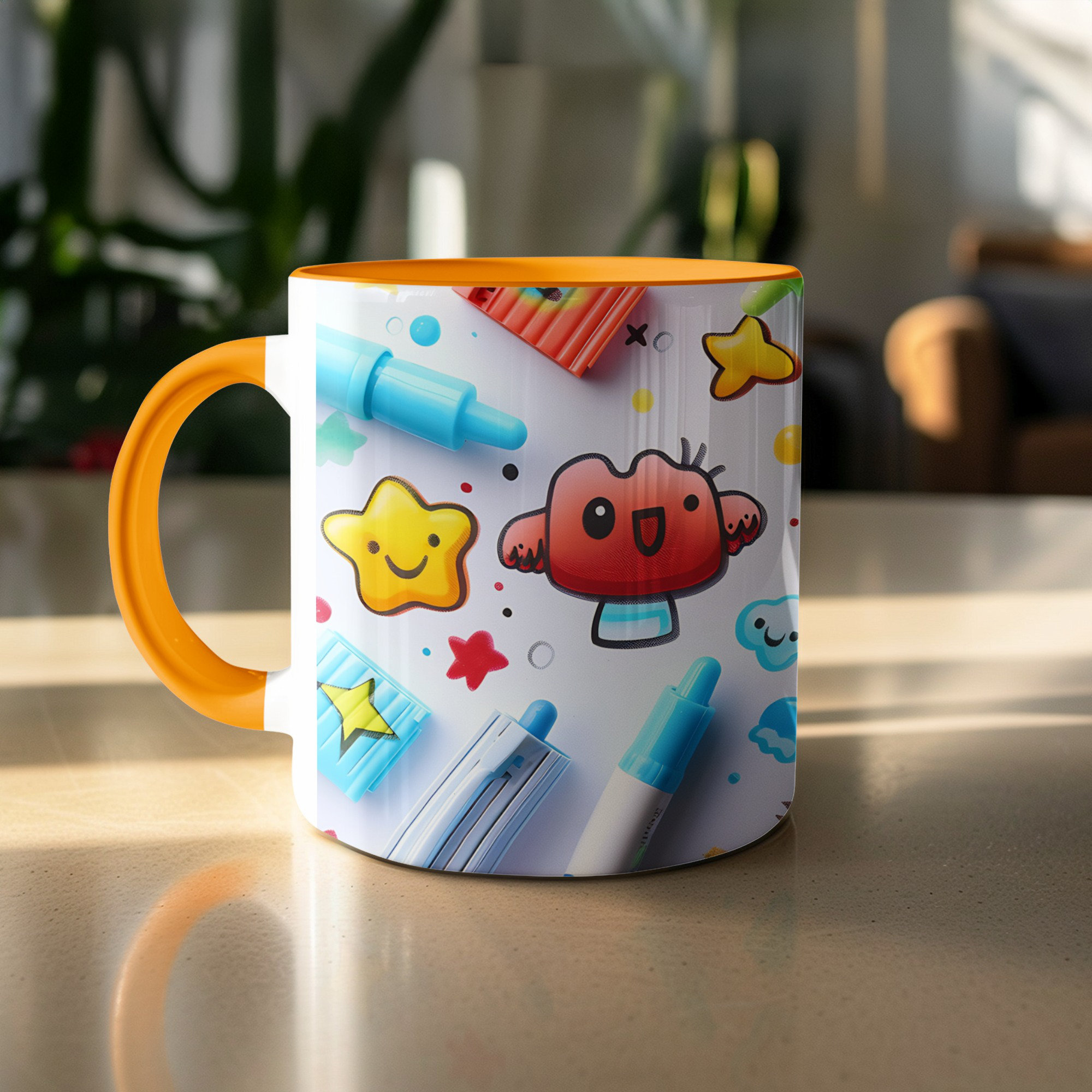 East Urban Home Set of 3 Kids Drawing Style 11oz Accent Mugs – White ...