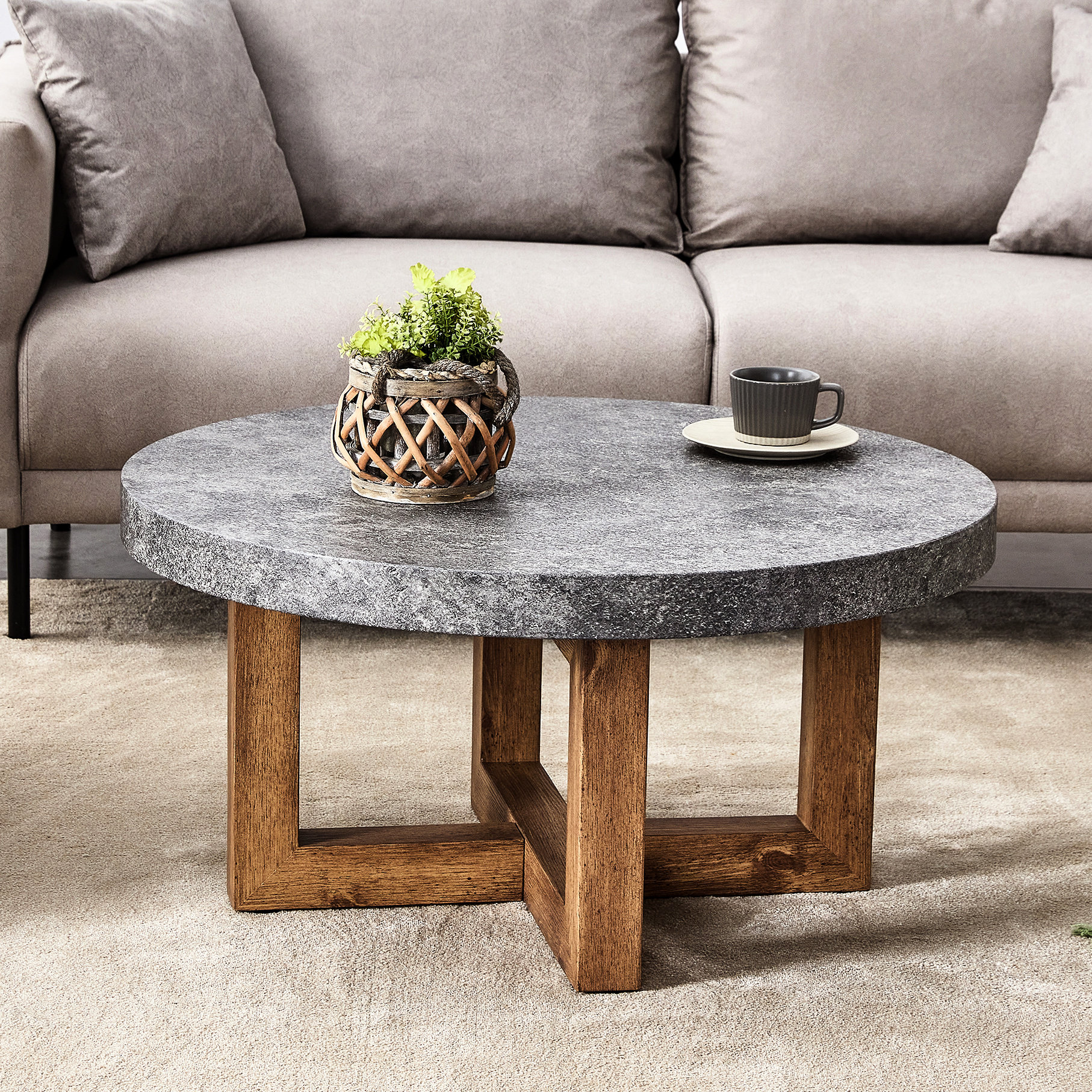 George Oliver Modern Grey Texture Round Table, 31.4" Diameter, Crossed ...