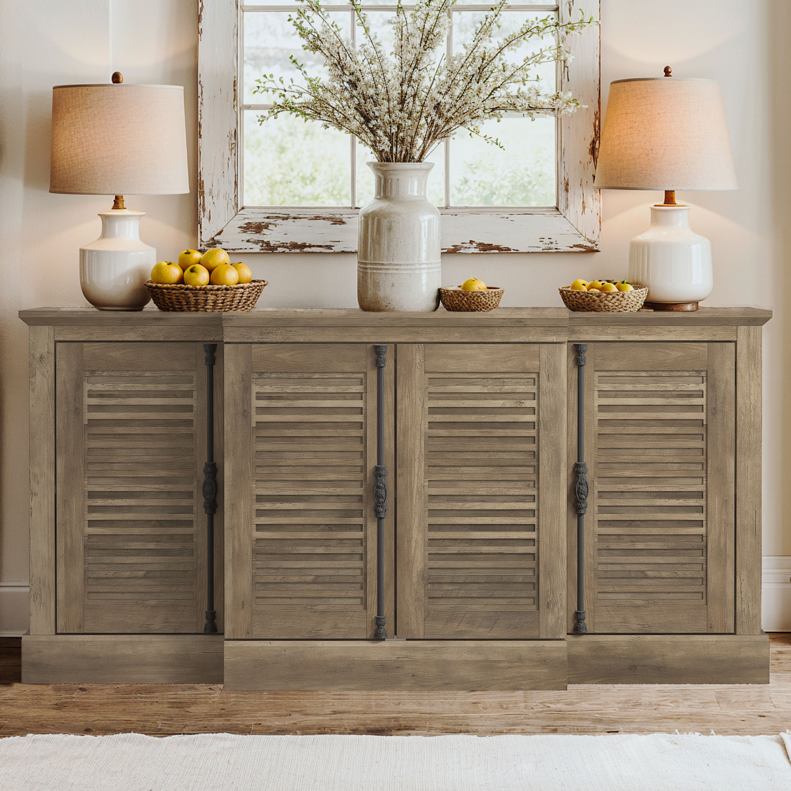 Winston Porter Malyha Farmhouse Louvred 4 Door Accent Sideboard ...
