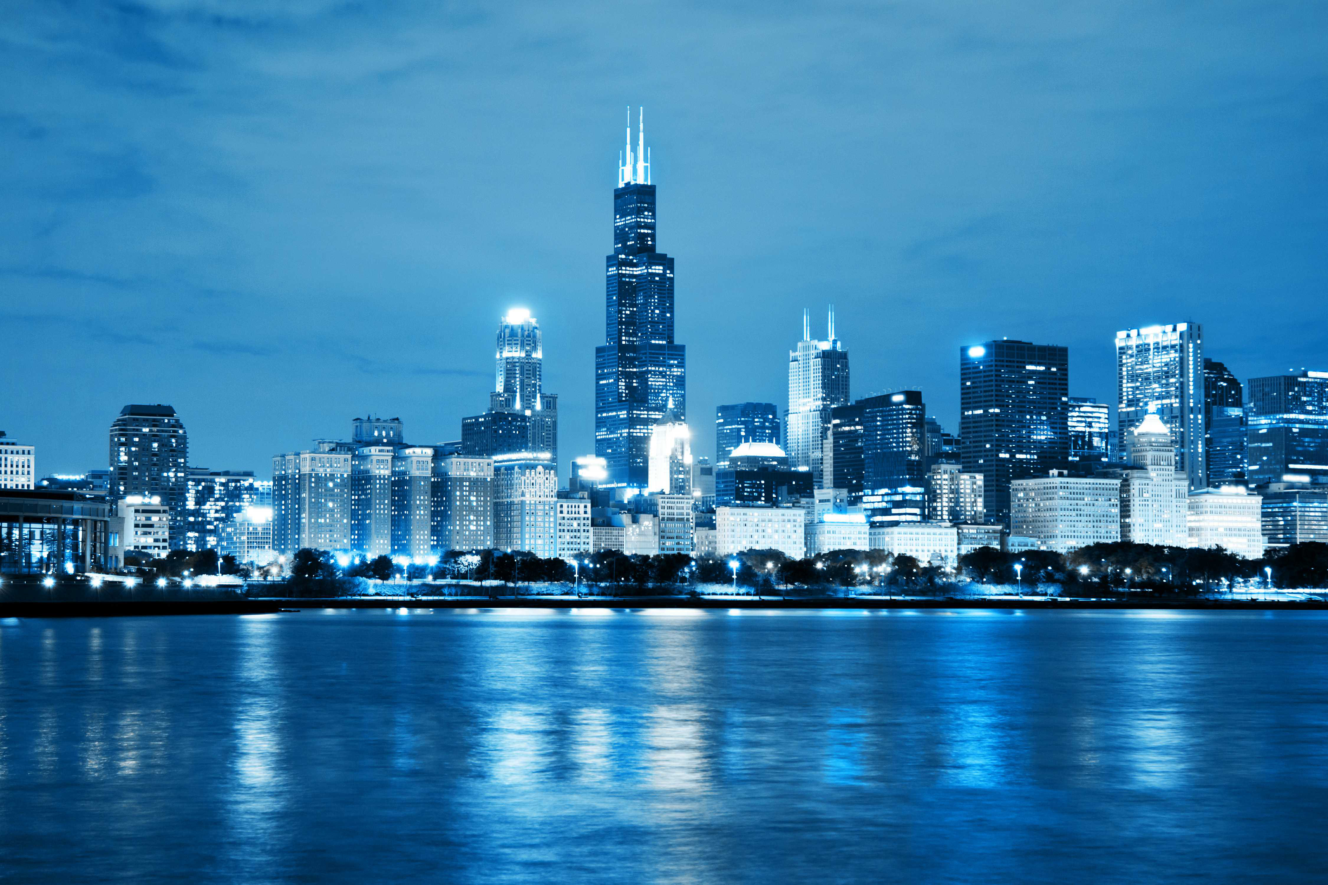 Ebern Designs Chicago Night Skyline by Maksymowicz - Wrapped Canvas ...
