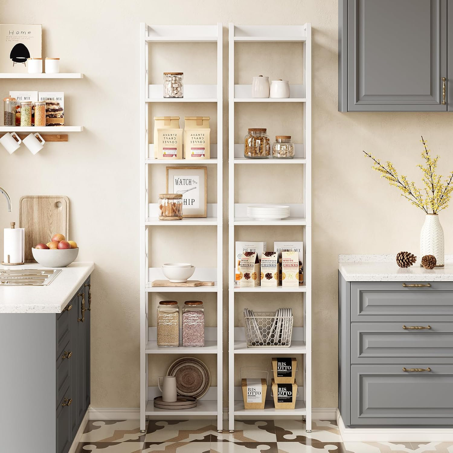 Latitude Run® Bookshelf Set Of 2, 7-Tier Tall Bookcase, Wooden Display ...