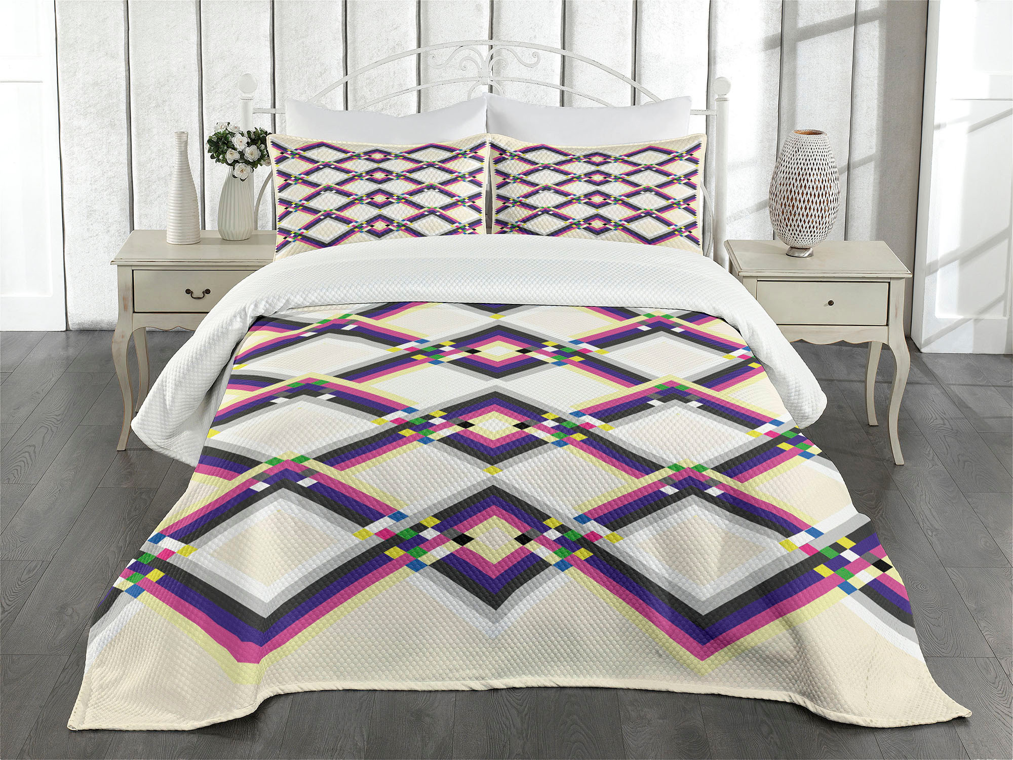 Ambesonne Abstract Bedspread Diamond Linked Magenta Cream Purple | Wayfair