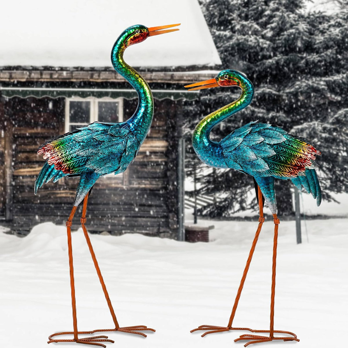 Mercer41 Garden Crane Statues For Outdoor, Blue Heron Decor Standing ...