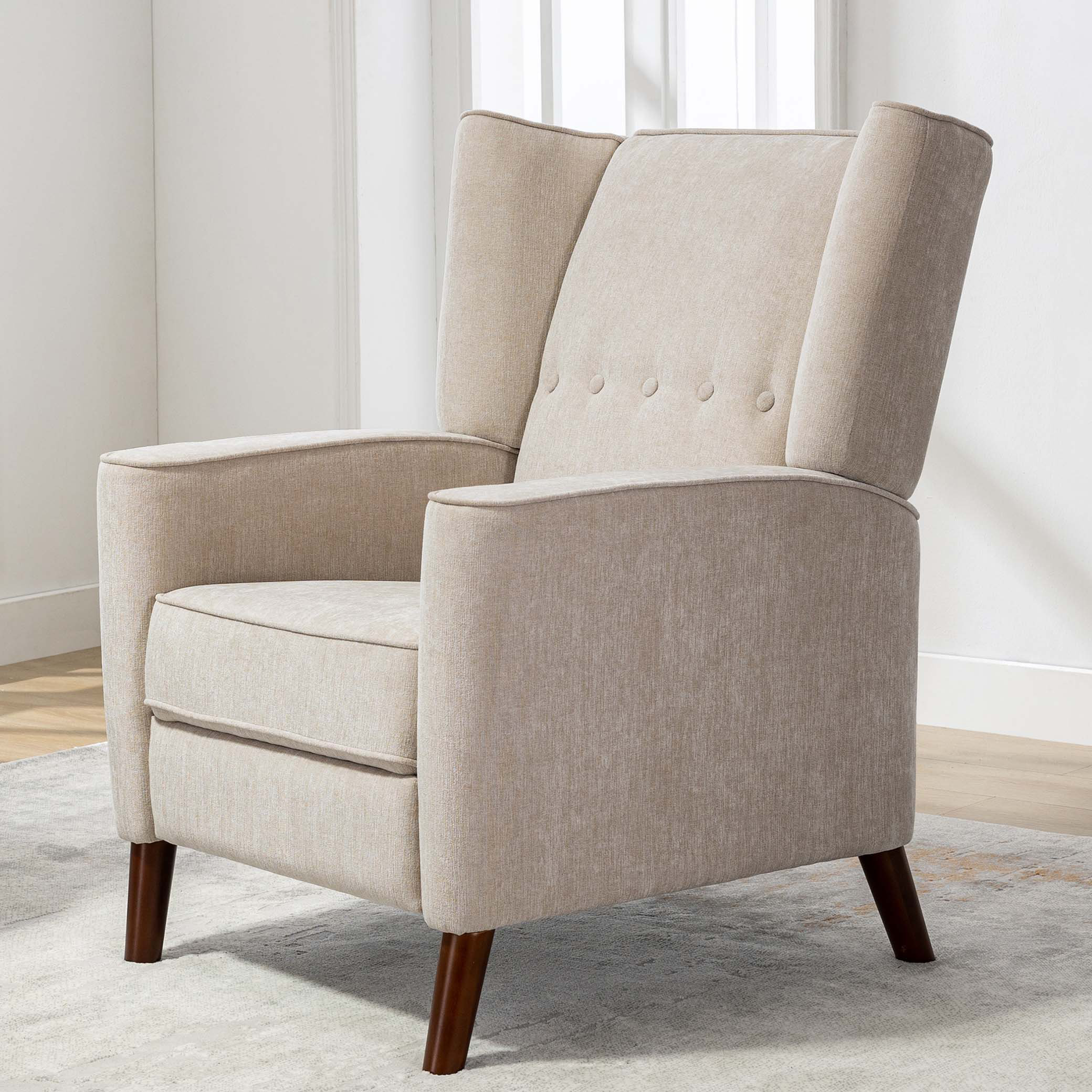 George Oliver Mid Century Chenille Wingback Recliner Chair, Button ...