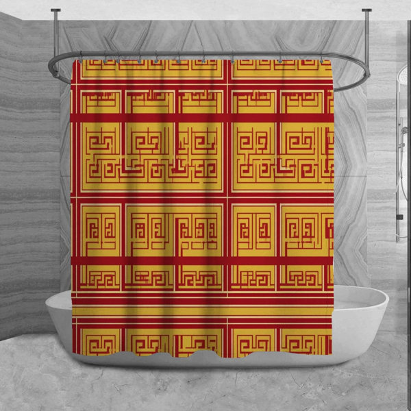 East Urban Home Greek Key Shower Curtain Pattern Bathroom Decor Red Red ...
