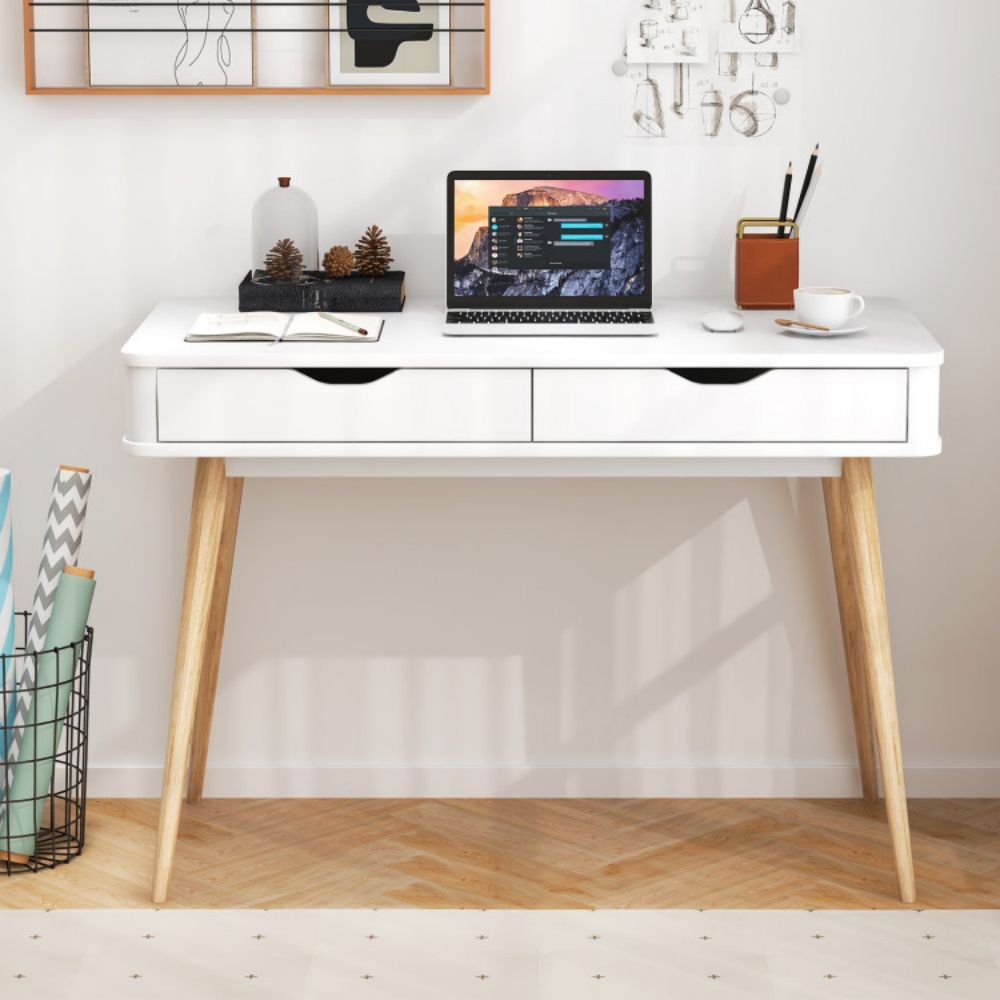 George Oliver 43.5 Inch Computer Desk With 2 Drawers For Small Spaces ...