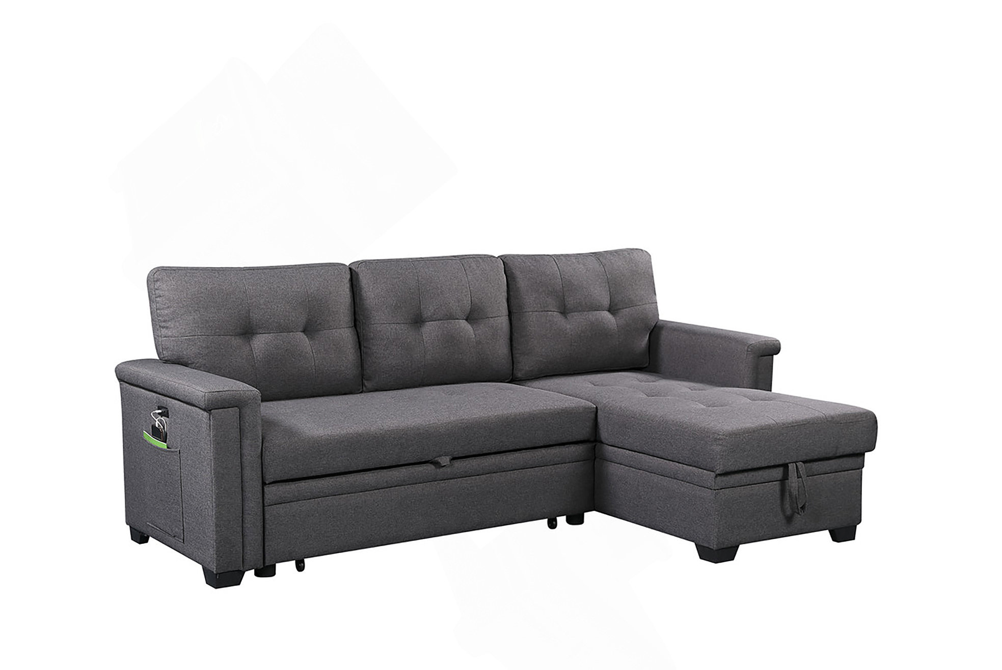 Ebern Designs Reversible Sleeper Sectional Sofa with Storage Chaise ...