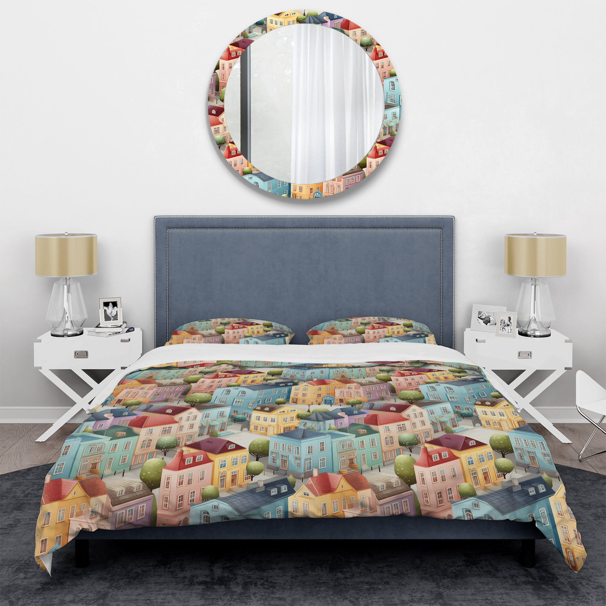 Design Art Soft Pastel Color Nordic Building Collage - Abstract Duvet ...