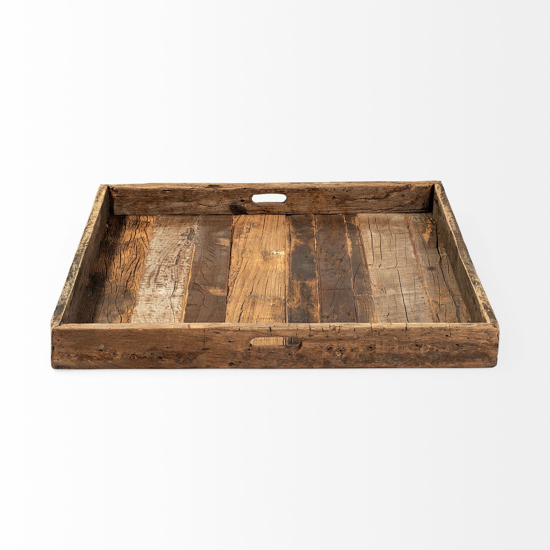Loon Peak® Walton Bay Brown Square Reclaimed Wood Serving Tray With ...