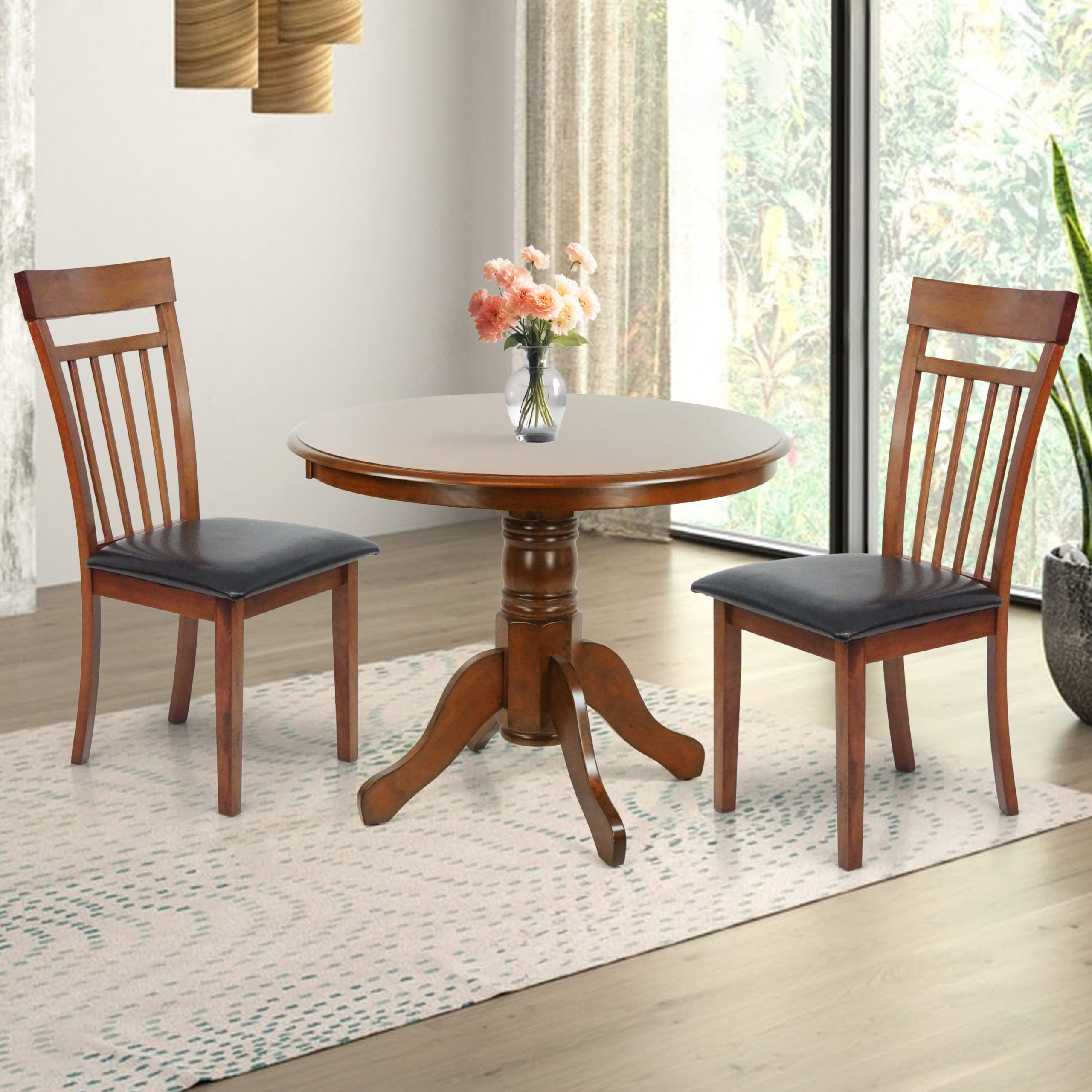 Charlton Home® 3 Piece Dining Table Set, 2 Classic Style Solid Wood ...