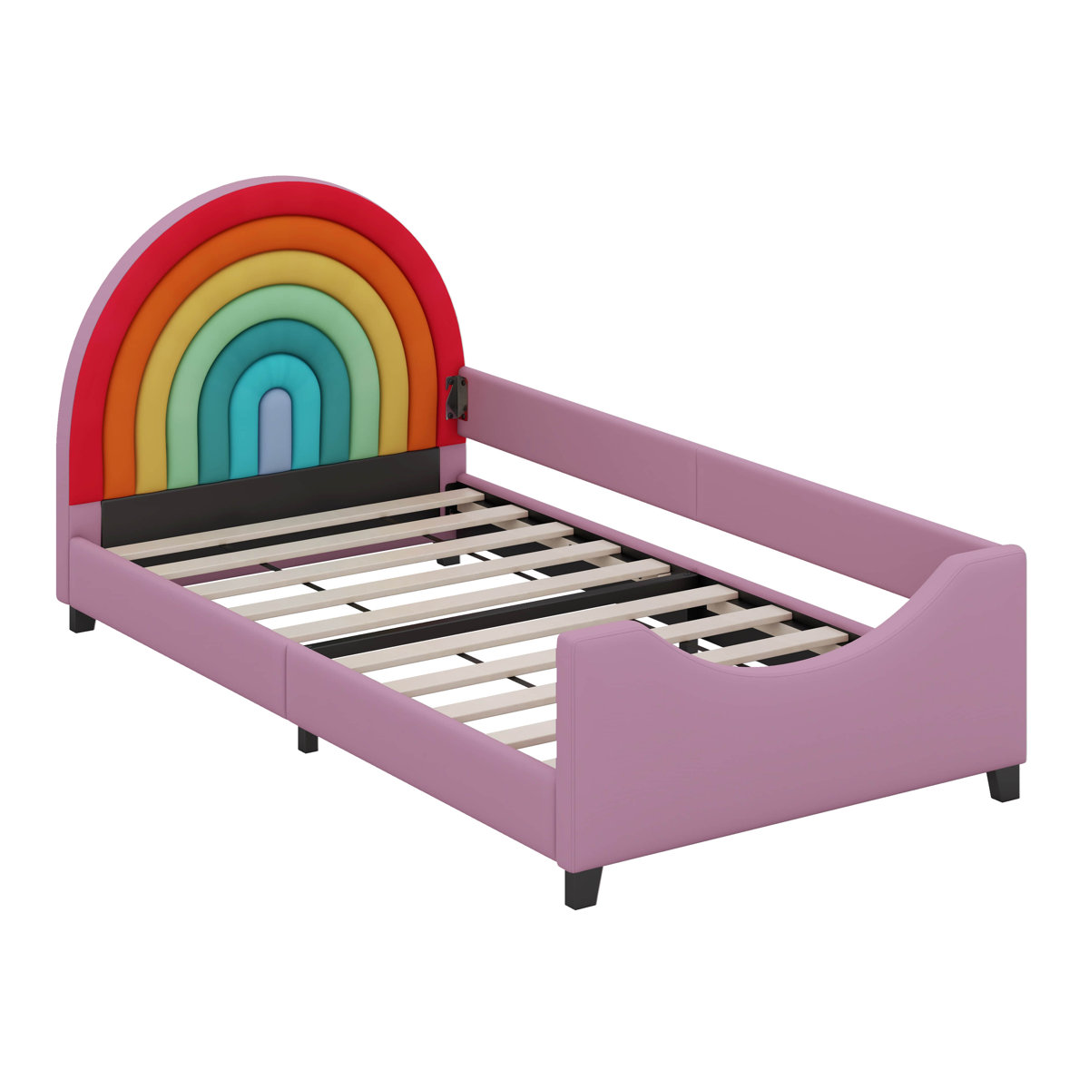 Cosmic Colorful Velvet Rainbow Twin Daybed Frame With Rainbow-Shaped ...