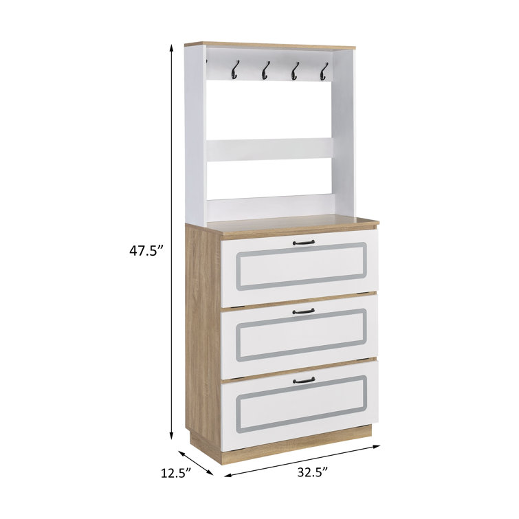 Hokku Designs Bruner Light Oak And White Shoe Cabinet With Drop Down ...