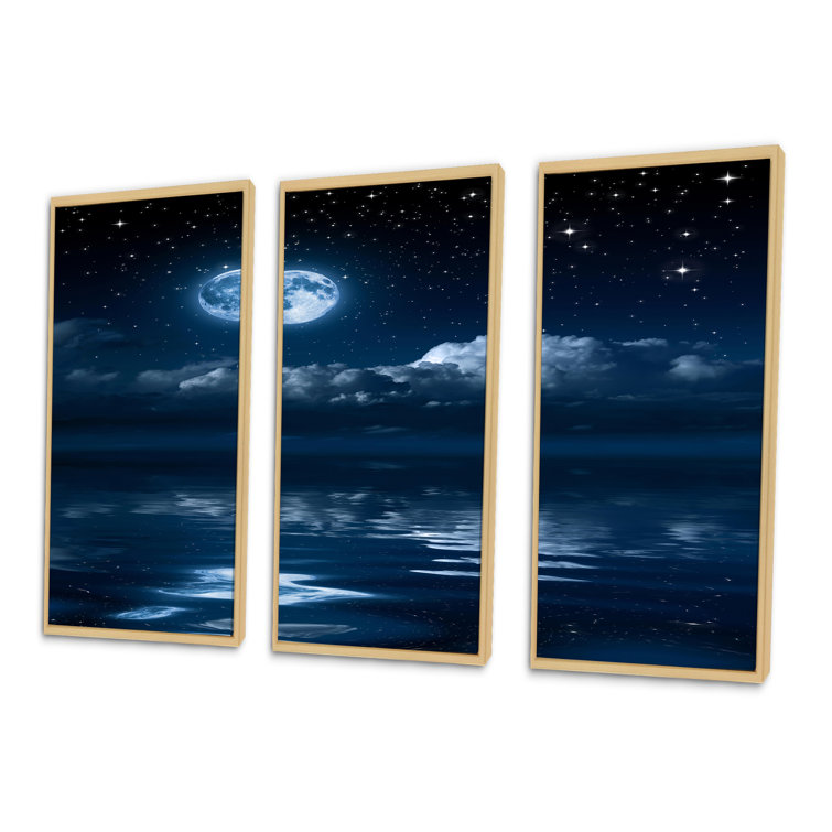 DesignArt Full Moon In Cloudy Night Sky I Framed On Canvas 3 Pieces ...