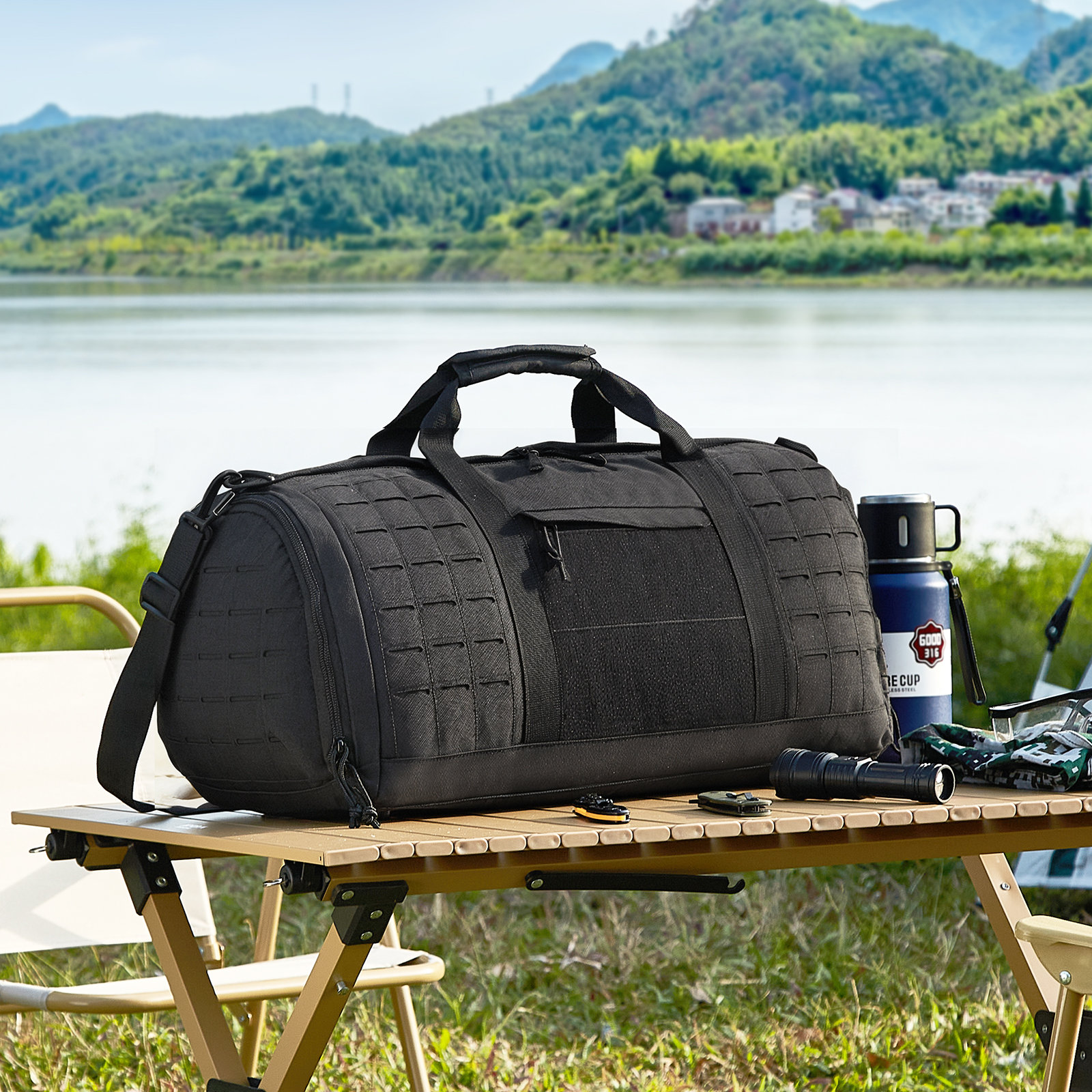 Ebern Designs Tactical Duffle Bag 45L Gym Bag Duffle Molle Design ...